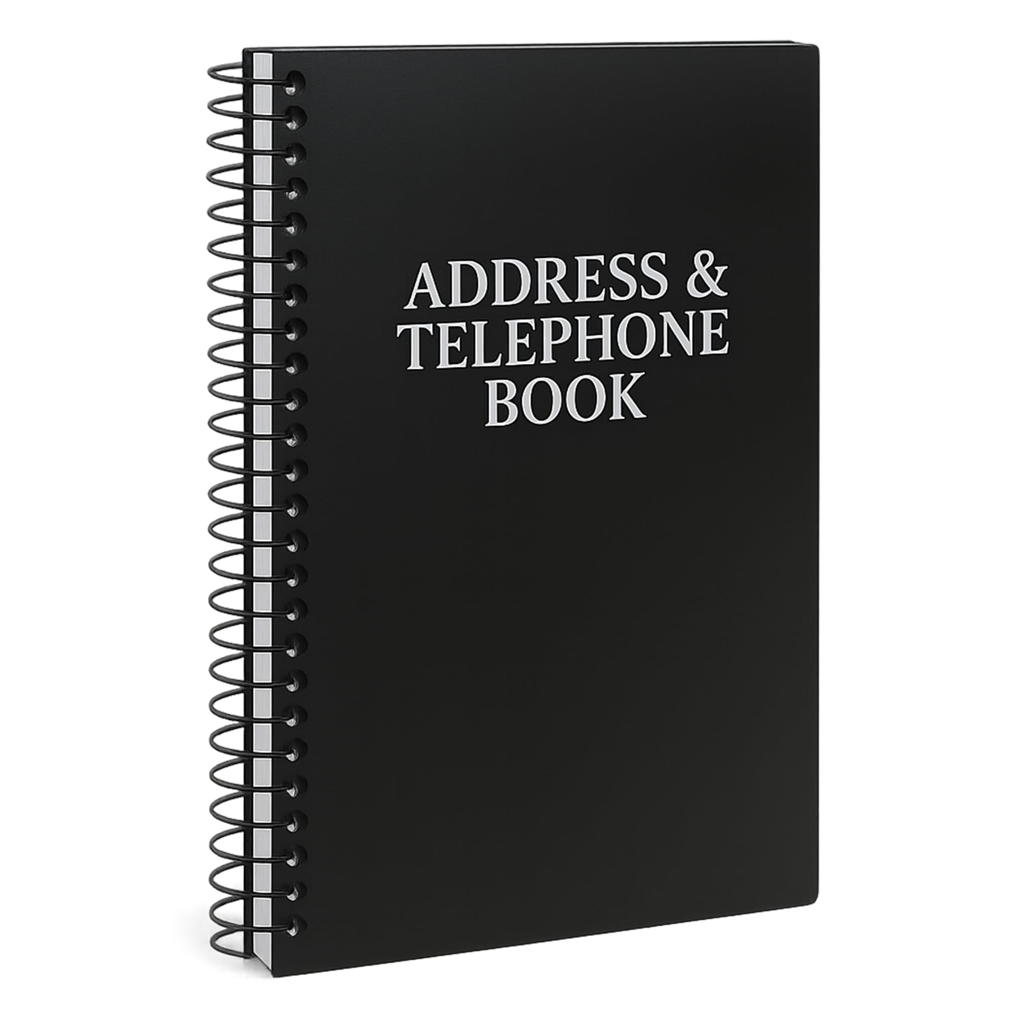 Compact 8x5 Inch Address Book Organizer, Spiral Bound Black Cover, 384 ...