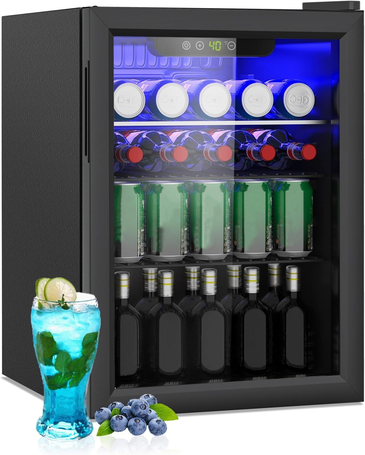 Compact 95 Can/2.6 Cubic Foot Beverage Fridge With Glass Door For Soda ...