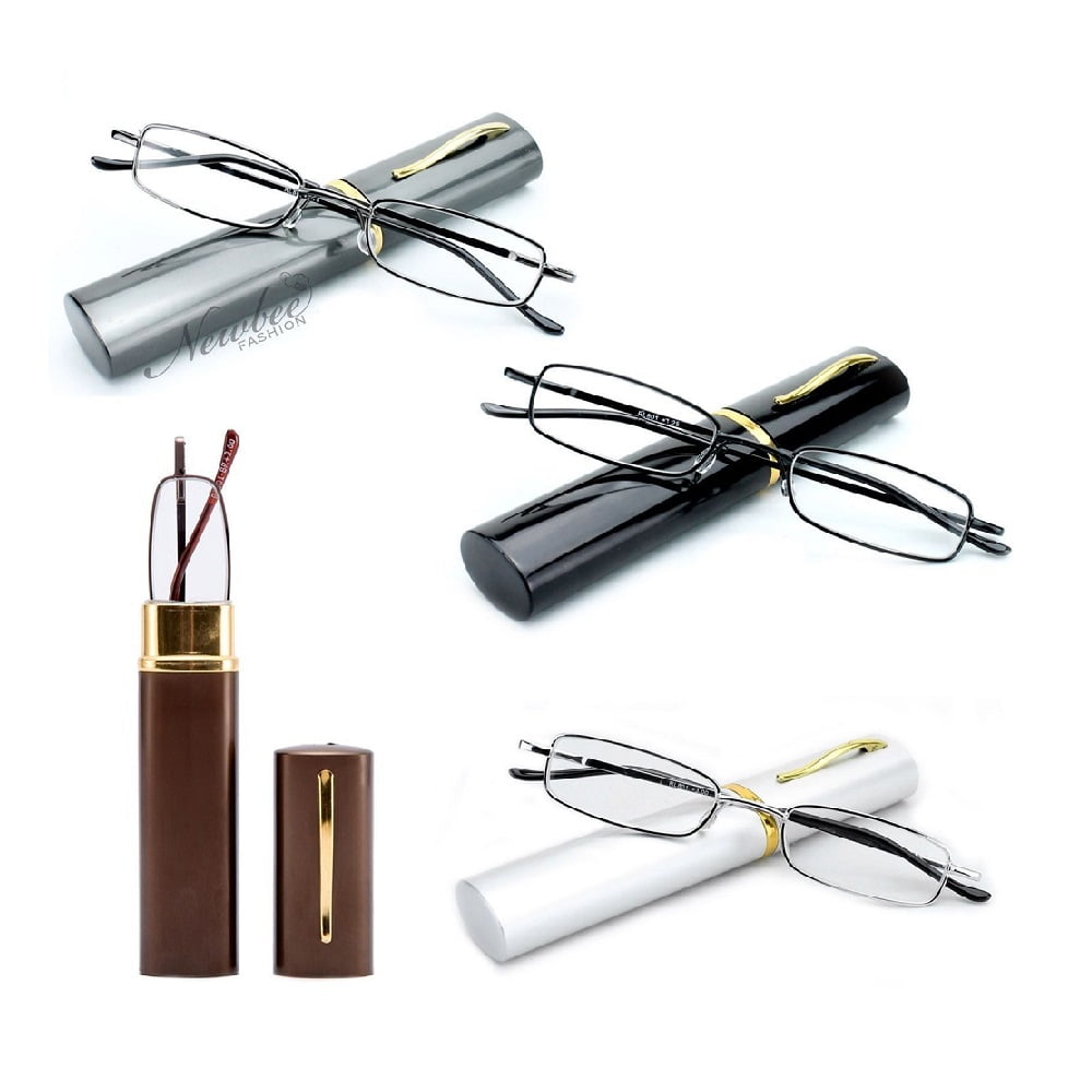 Compact Aluminum Hard Case Tube Slim Reading Glasses Combo 1 Pack of 4 ...
