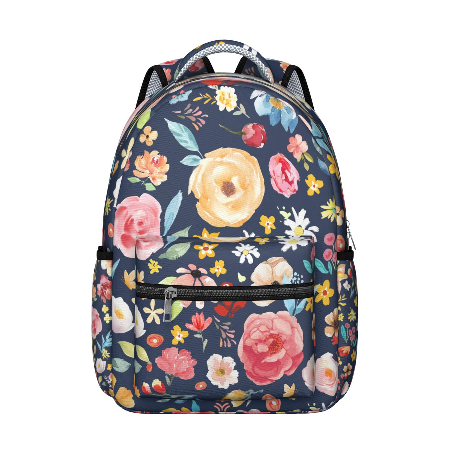 Compact Backpack with Bright Floral and Peony Design, Lightweight for ...