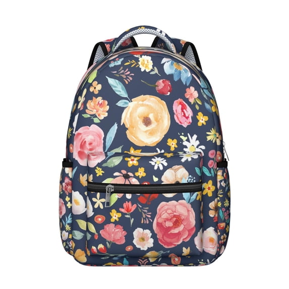 Compact Backpack with Bright Floral and Peony Design, Lightweight for ...