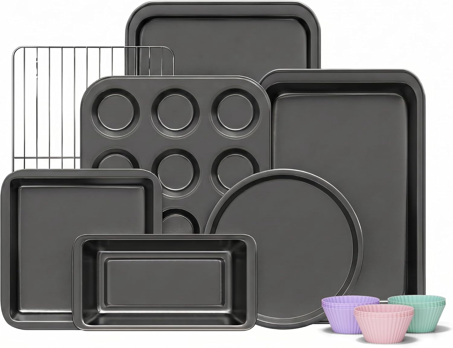 Compact Baking Pans Sets, Nonstick Bakeware Sets 19-Piece with Round ...