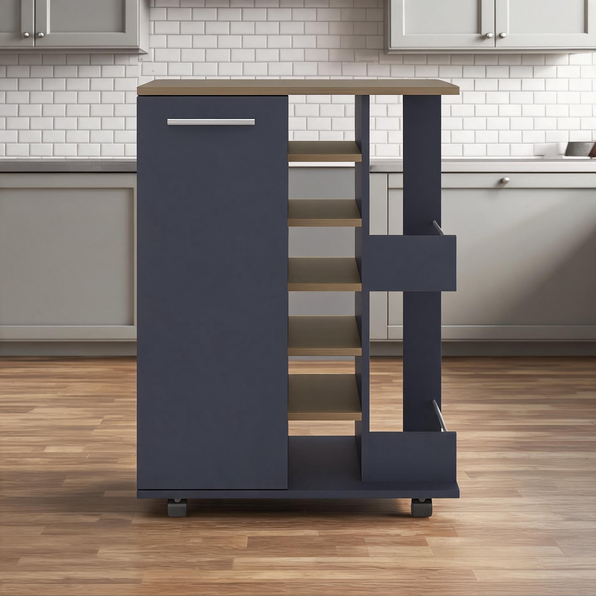 Compact Bar Cart, Contemporary Style, Particle Board with Deep Blue and ...