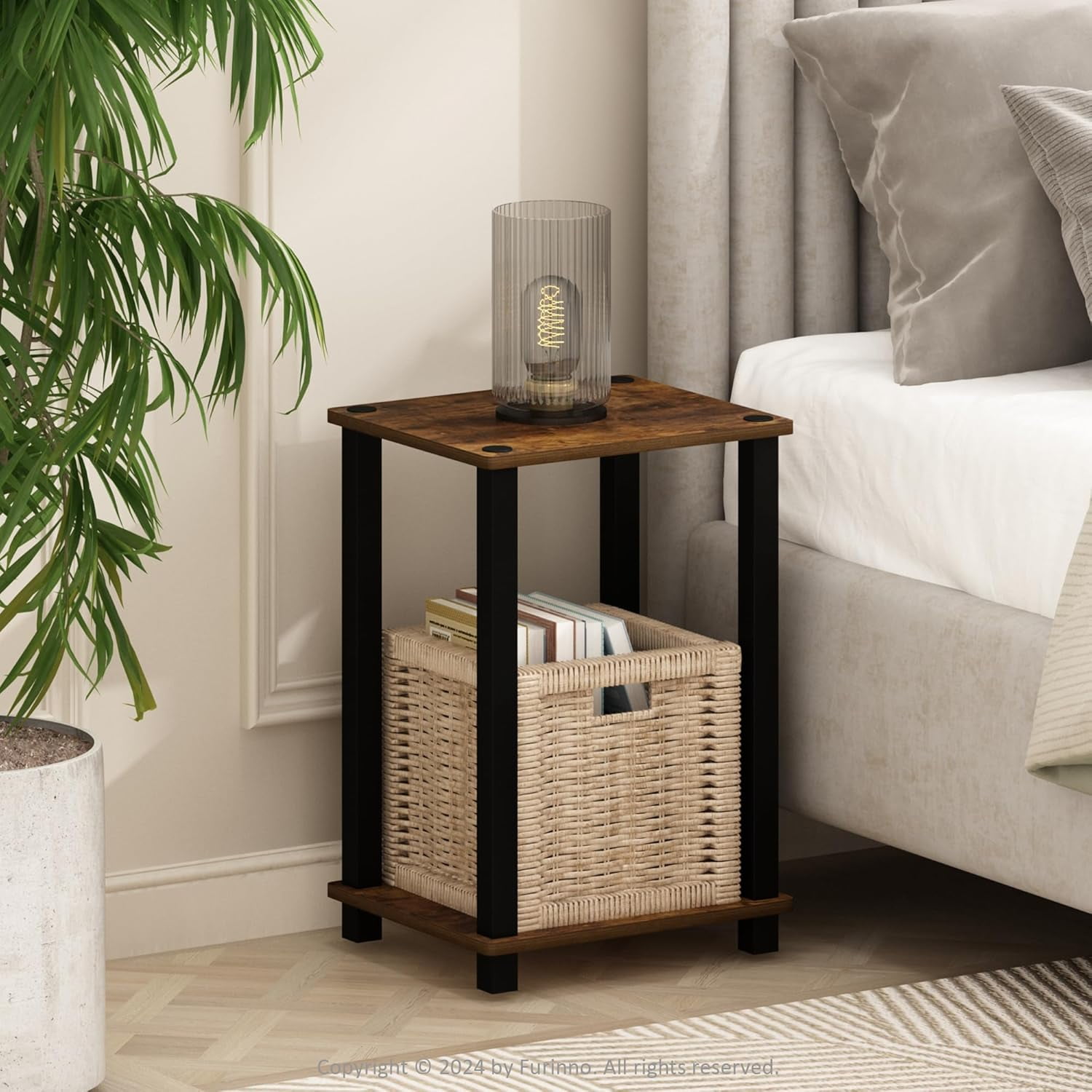 Compact Bedside Table – Simple Design in Amber Pine/Black - Walmart.com