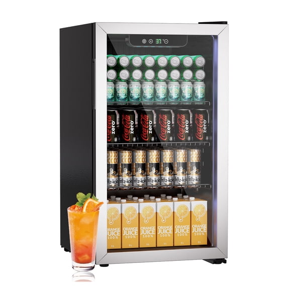 Compact Beverage Refrigerator, 108 Can/3.0 Cubic Feet Fridge with Glass ...