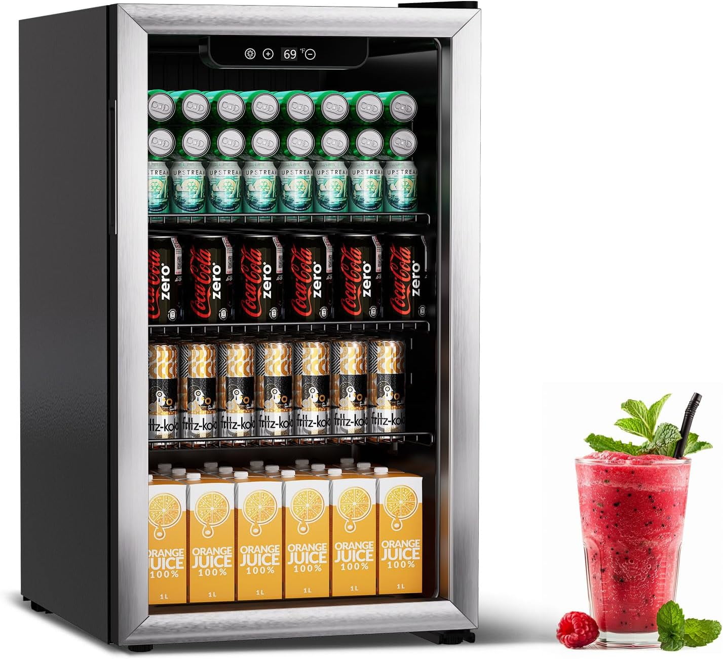 Compact Beverage Refrigerator,110 Can/3.1 Cubic Feet Fridge with Glass ...