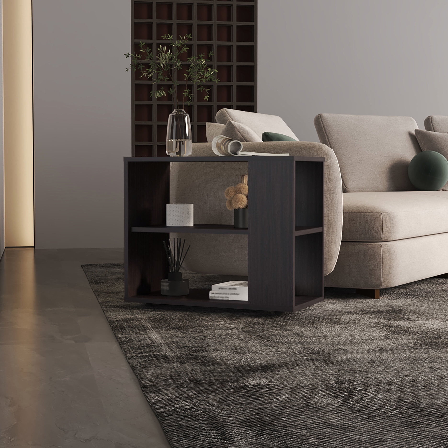 Compact Black Rectangular Side Table for Small Living Areas with Two ...