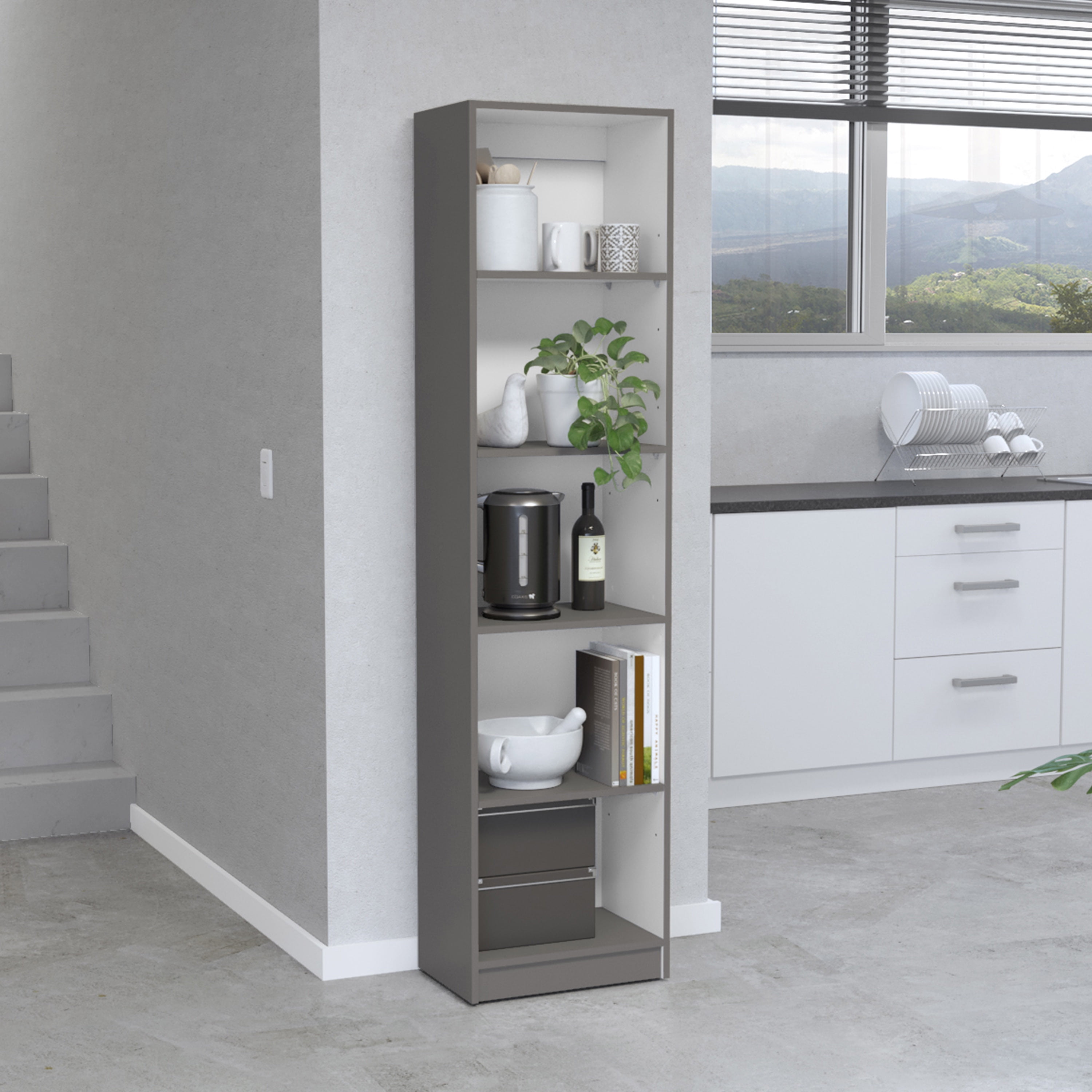 Compact Bookshelf with 5 Shelves, Slim Storage Shelves for Small Spaces ...