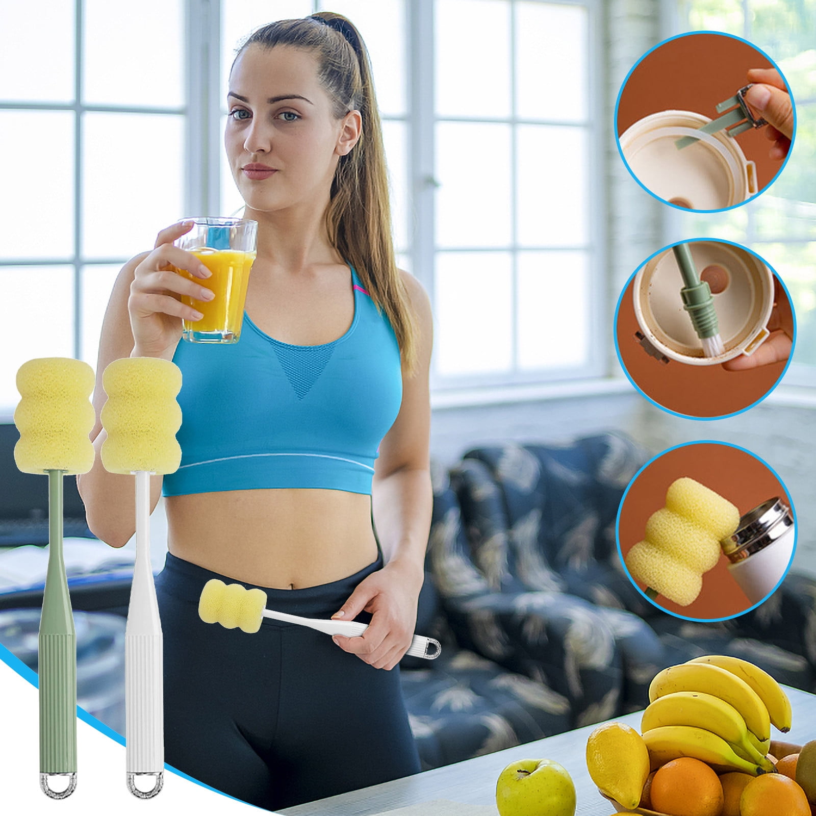 Compact Bottle Cleaning Brush Set with 3 Specialized Heads for Deep ...