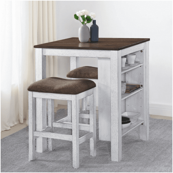 Compact Breakfast Nook Set, 3-Piece Farmhouse Table with 2 Stools and ...