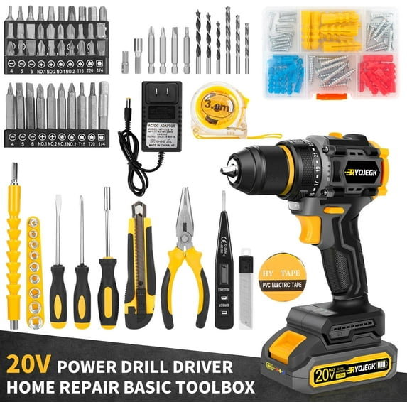 Compact Brushless Power Drill Set,60N.m Cordless Drill Tool Box with 2 ...