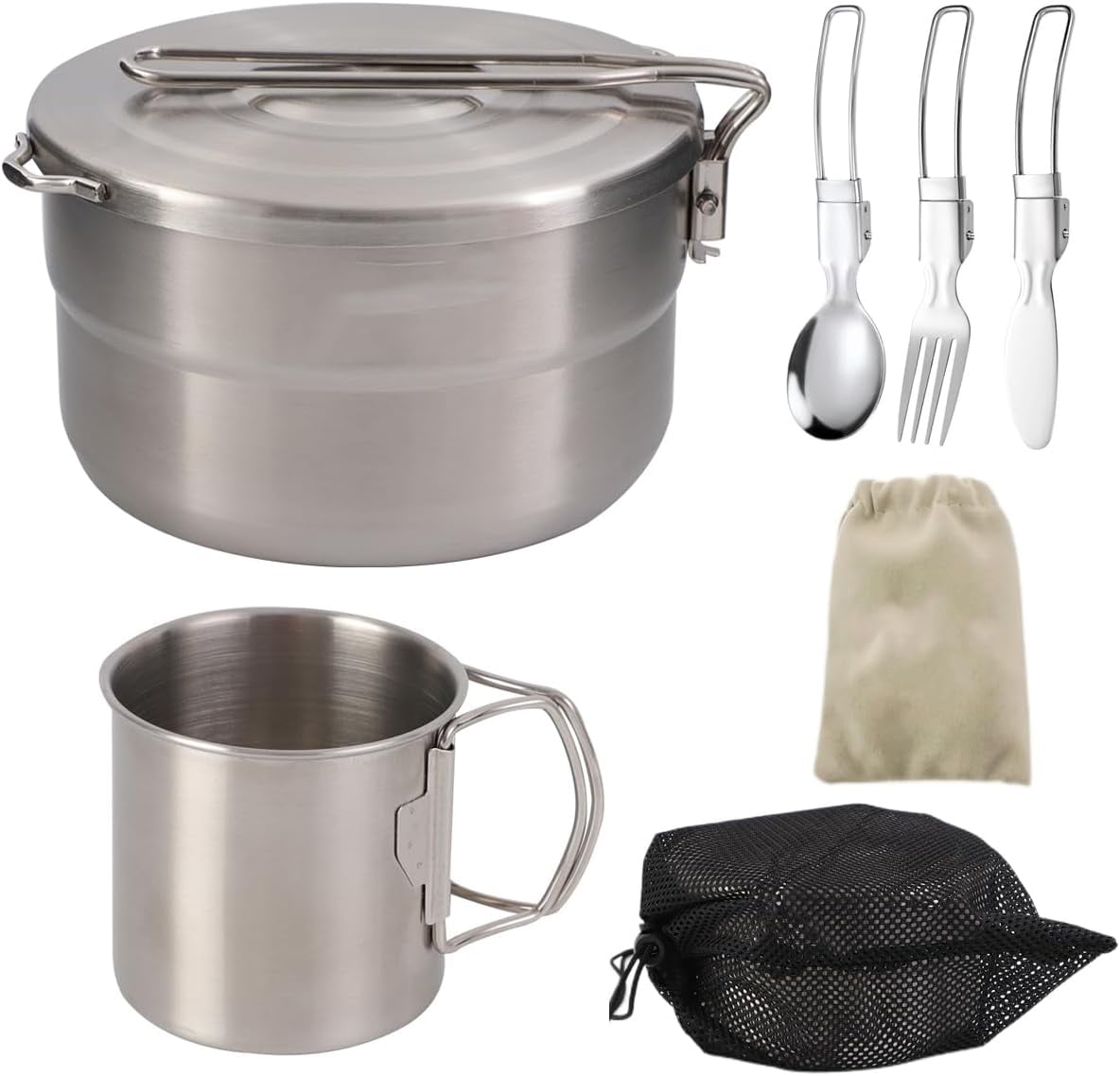 Compact Camping Pot Backpack Mess Kit, 18/8 Stainless Steel Camping Pot ...