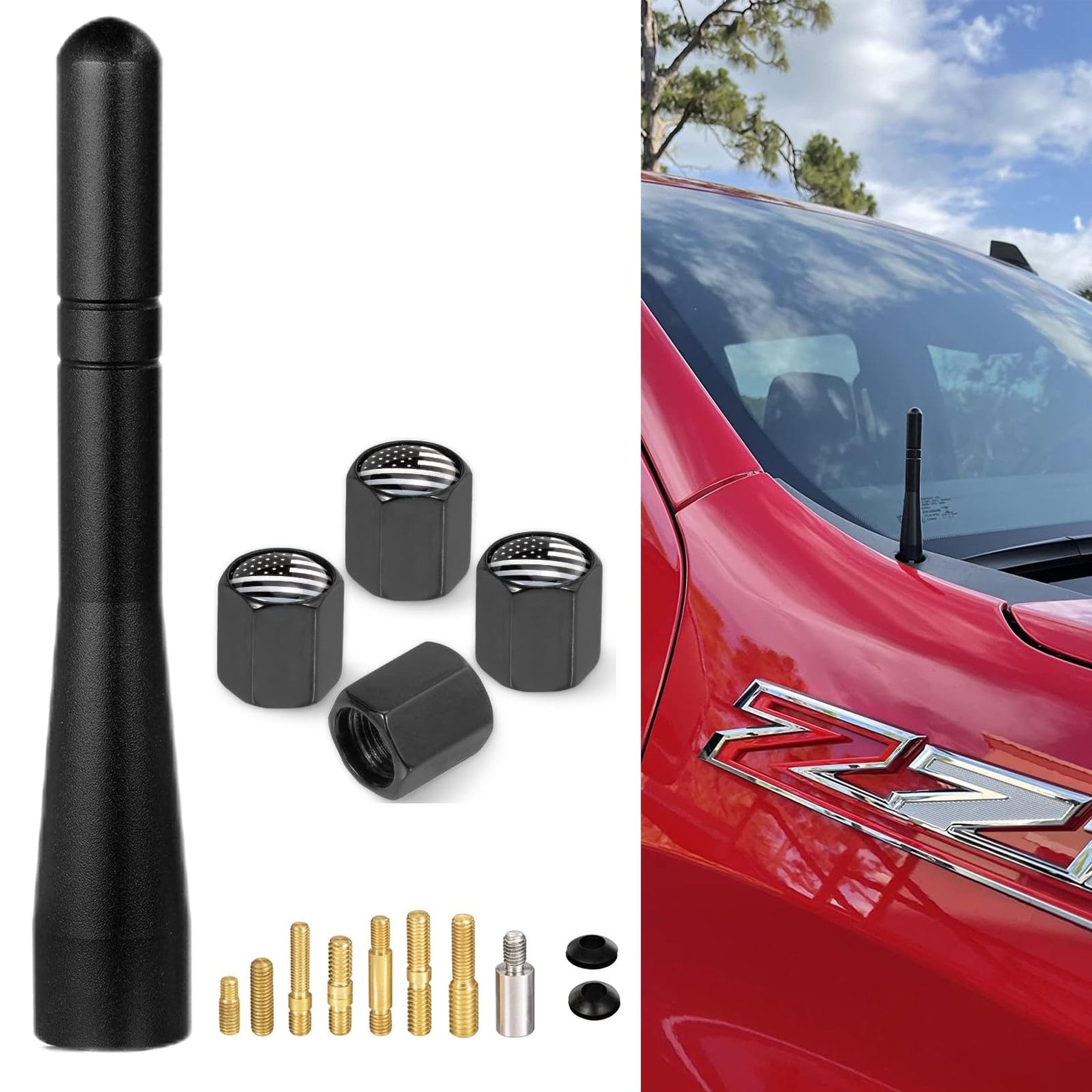 Compact Car Radio Antenna Replacement with Valve Stem Caps for Trucks ...