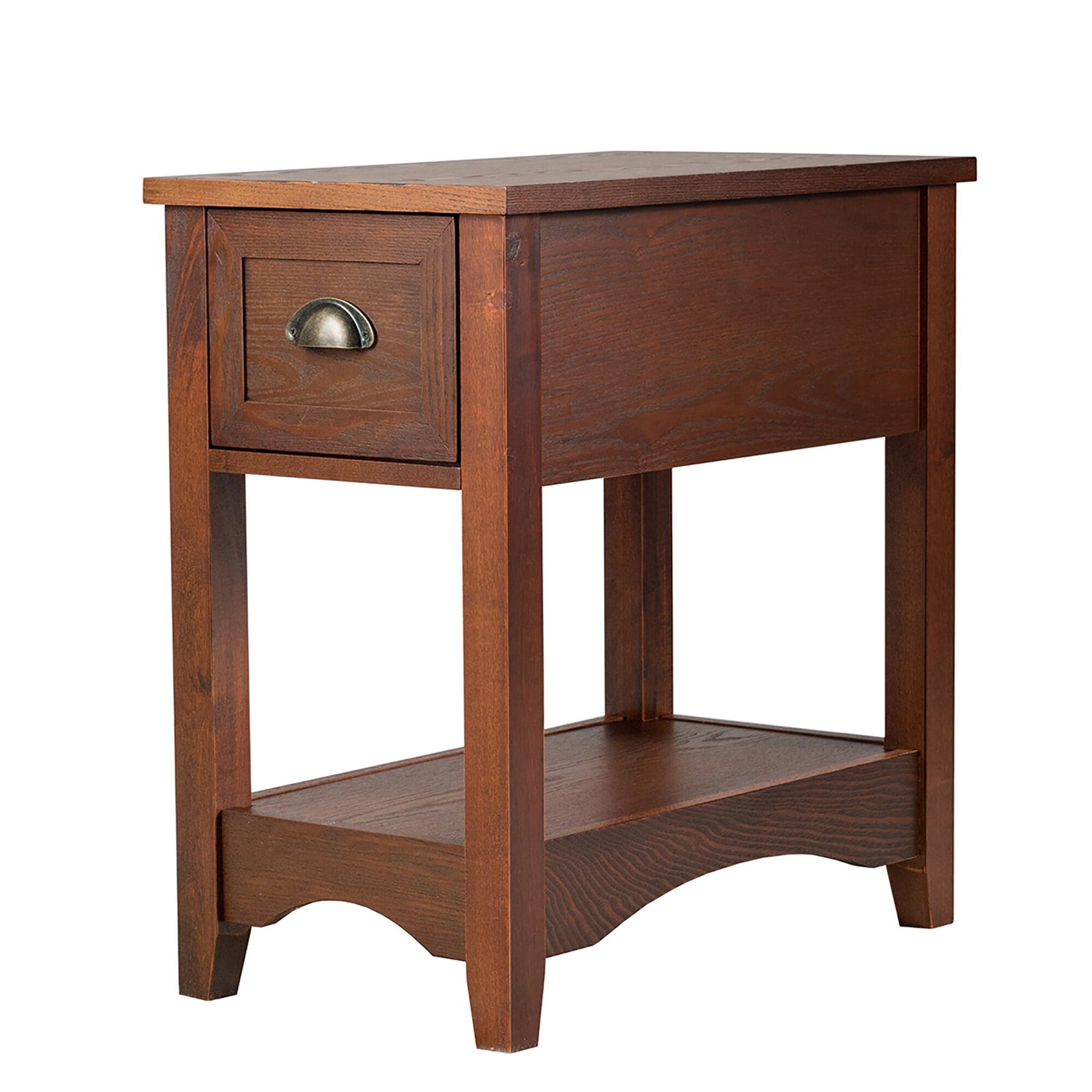 Compact Chair Side End Table with Drawer Narrow Tiered Side Nightstand ...