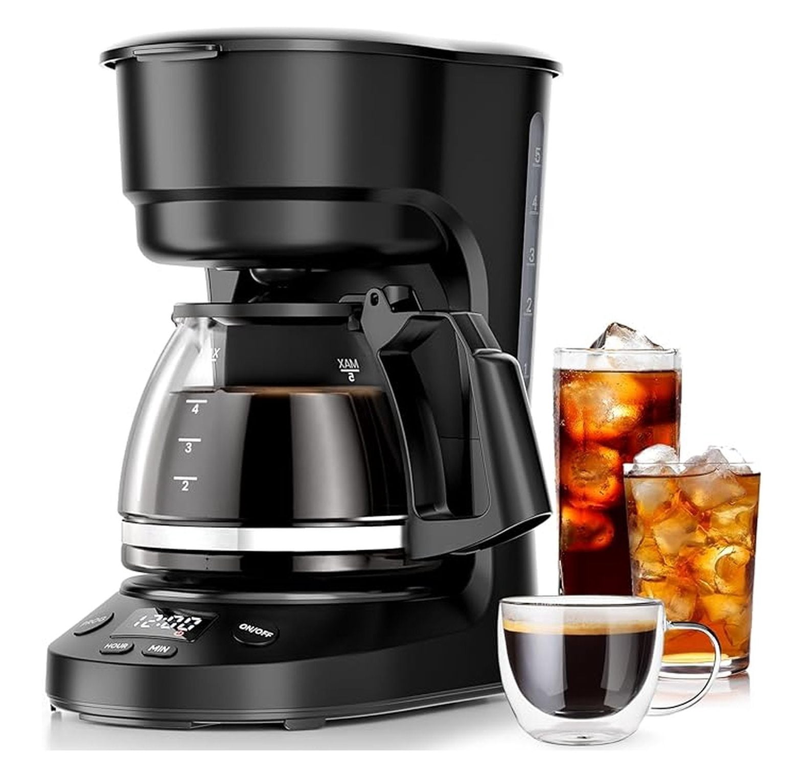 Compact Coffee Maker, 5-Cup Drip Machine with Timer & Auto Shut-Off ...