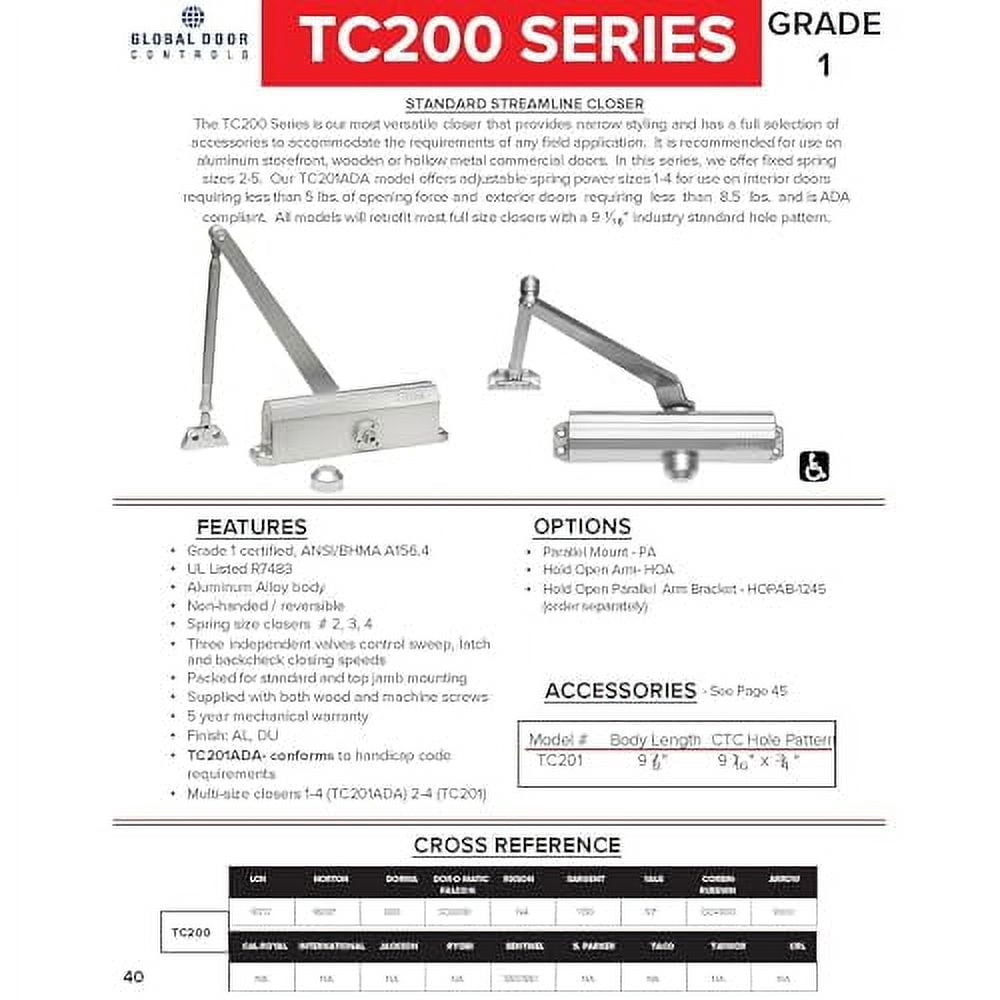 Compact Commercial Door Closer in Aluminum with Adjustable Spring ...