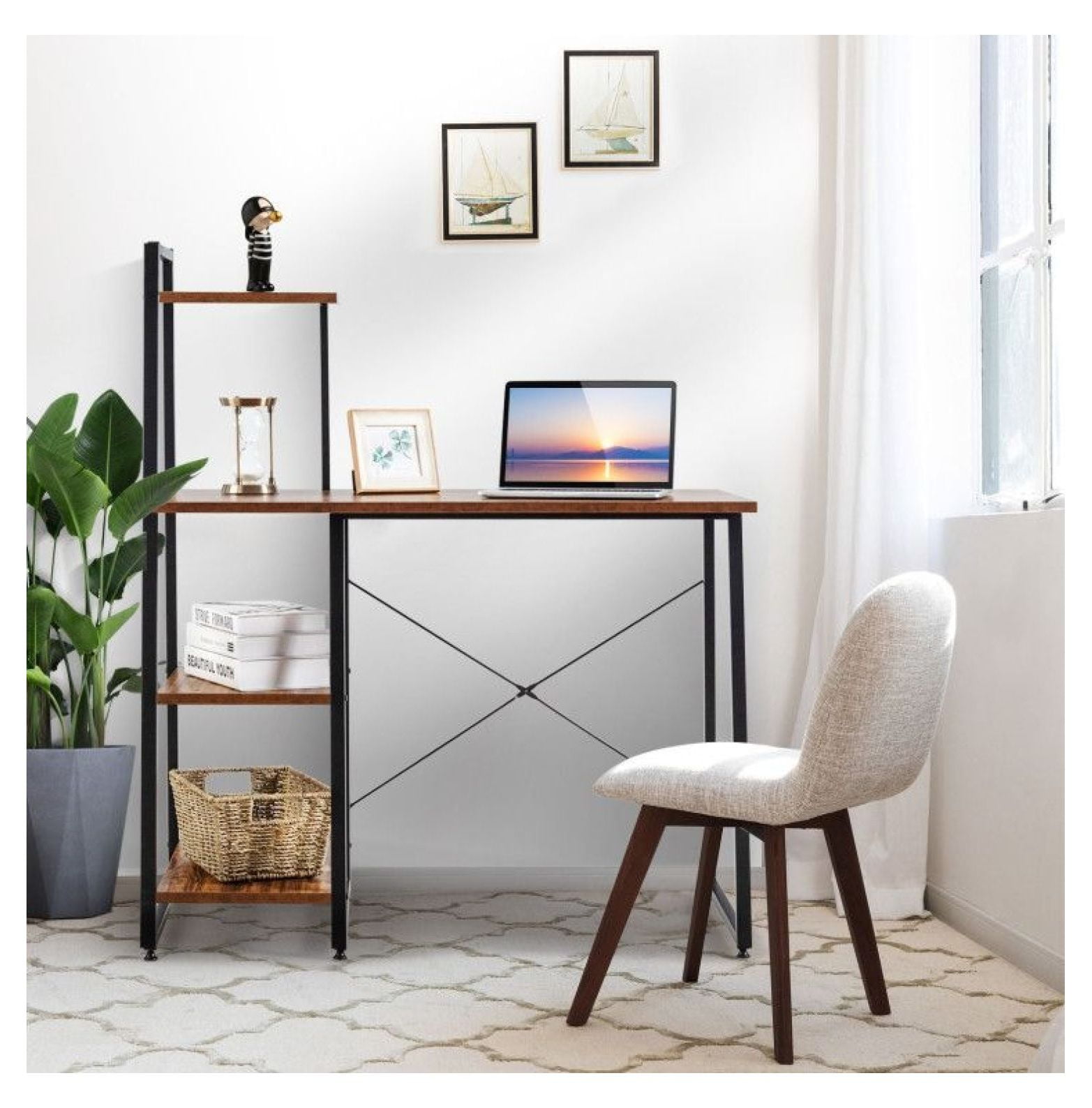 Compact Computer Desk Workstation with 4 Tier Shelves for Home and ...