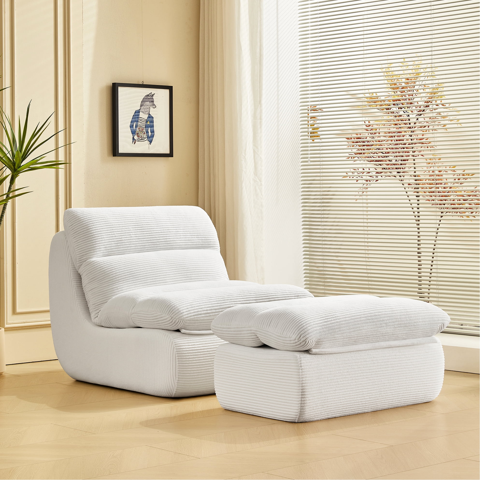 Compact Corduroy Reclining Chair With - Comfortable Resting Beige ...
