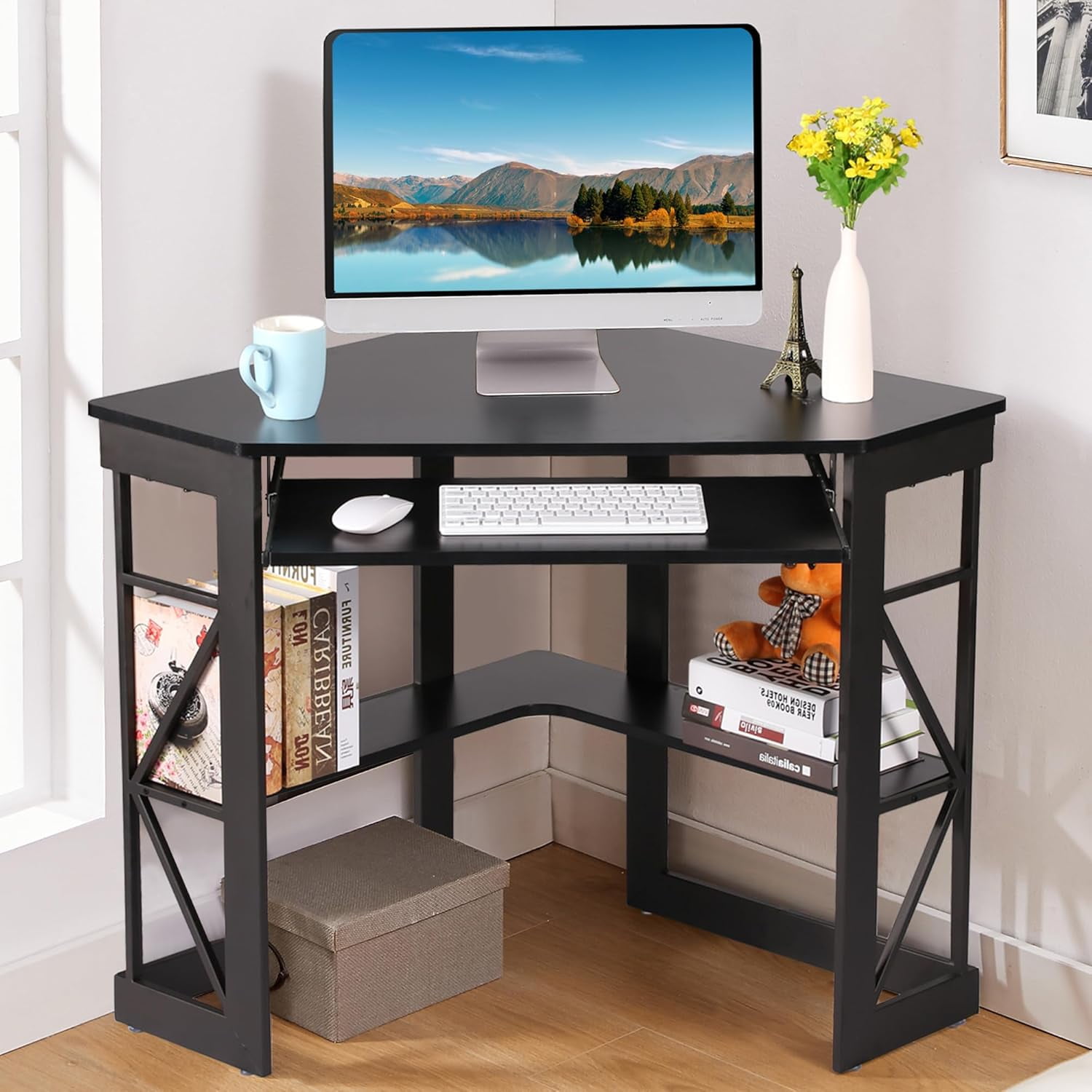 Compact Corner Desk with Computer Station and Writing Table, Featuring ...