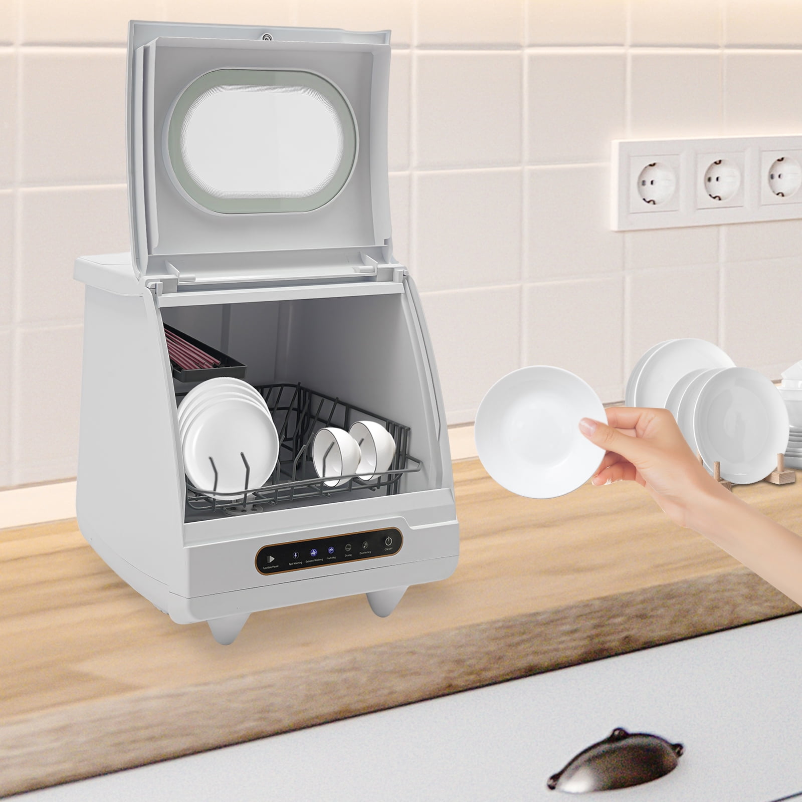 Compact Countertop Dishwasher with 5 Wash Programs, 360° Spray Arms ...