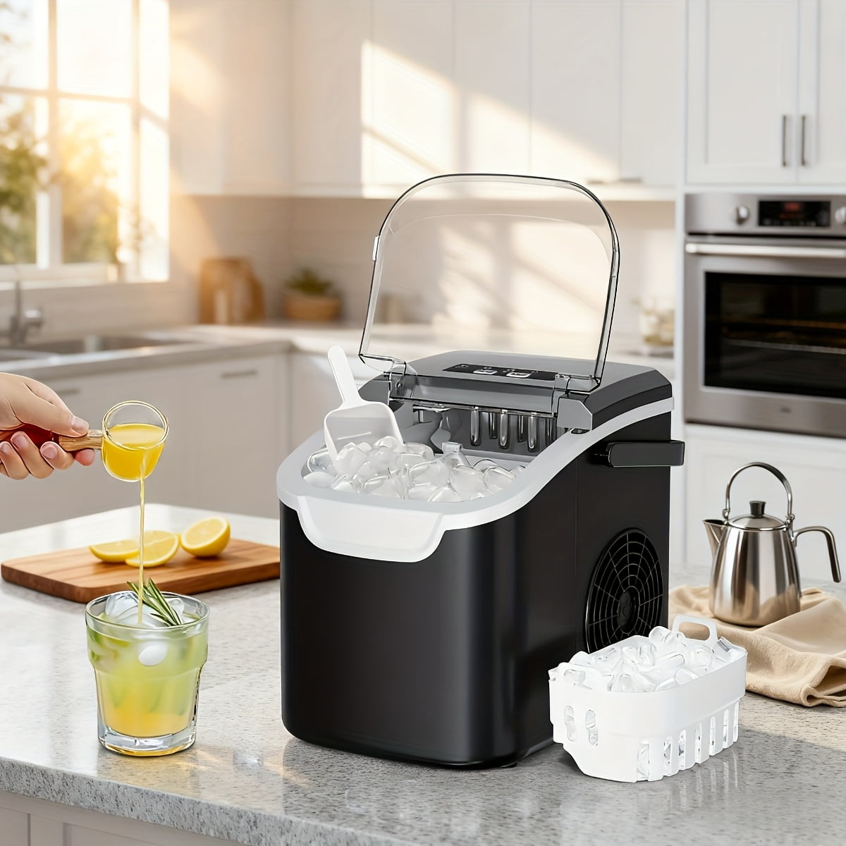 Compact Countertop Ice Maker - 35Lbs Soft Nugget & 28Lbs Bullet Ice ...