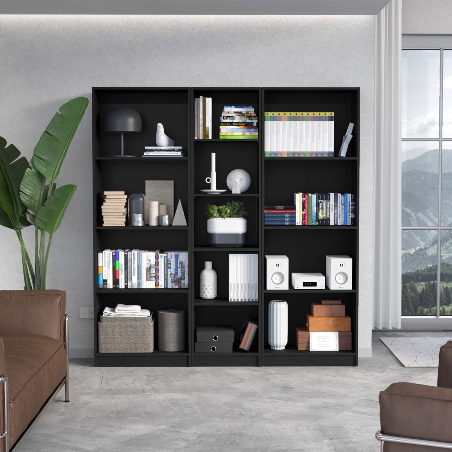 Compact Design XS Bookcase - 3-Piece Black Bookcase Set for Tight ...