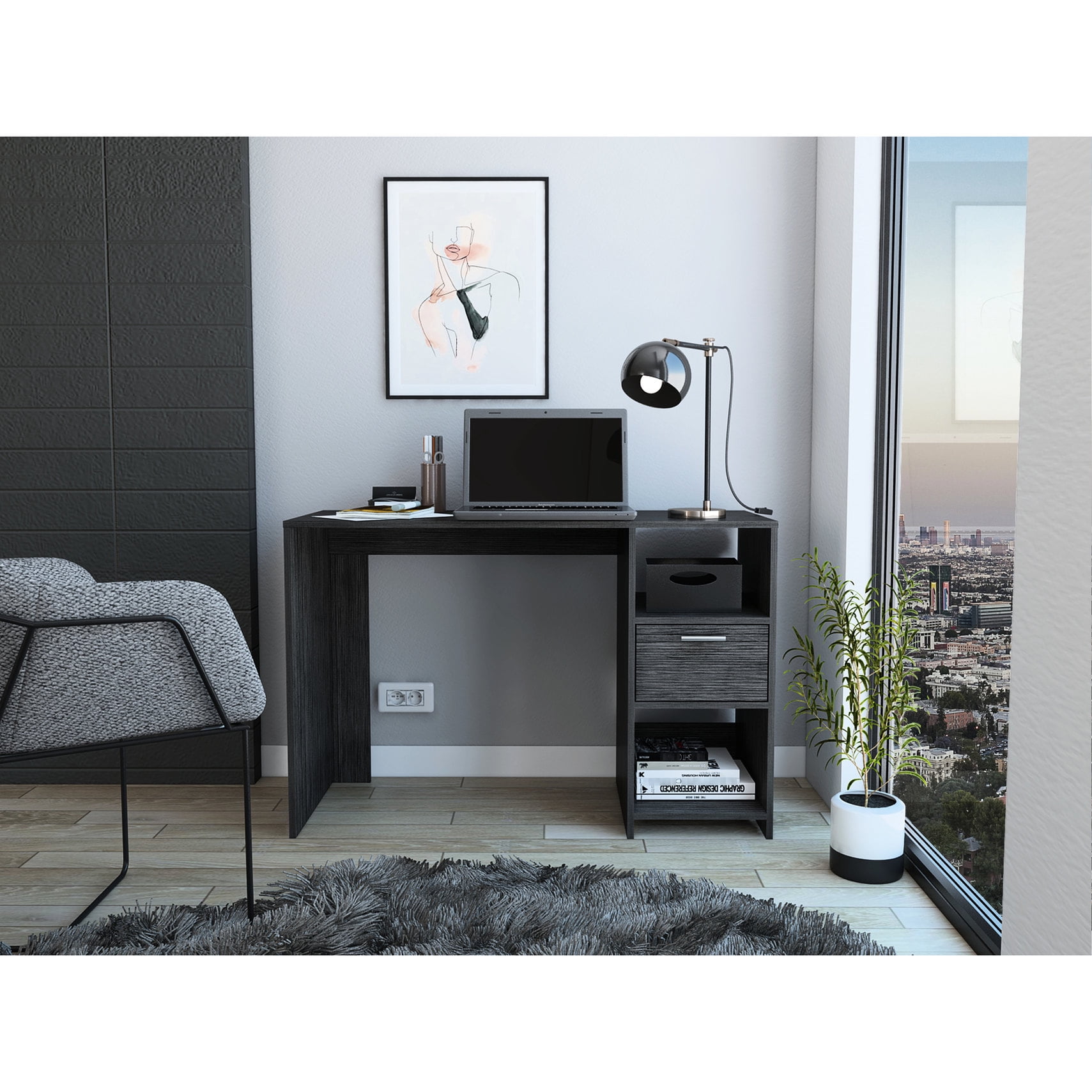 Compact Desk Design for Office Use - One Drawer, Two Shelves - Walmart.com