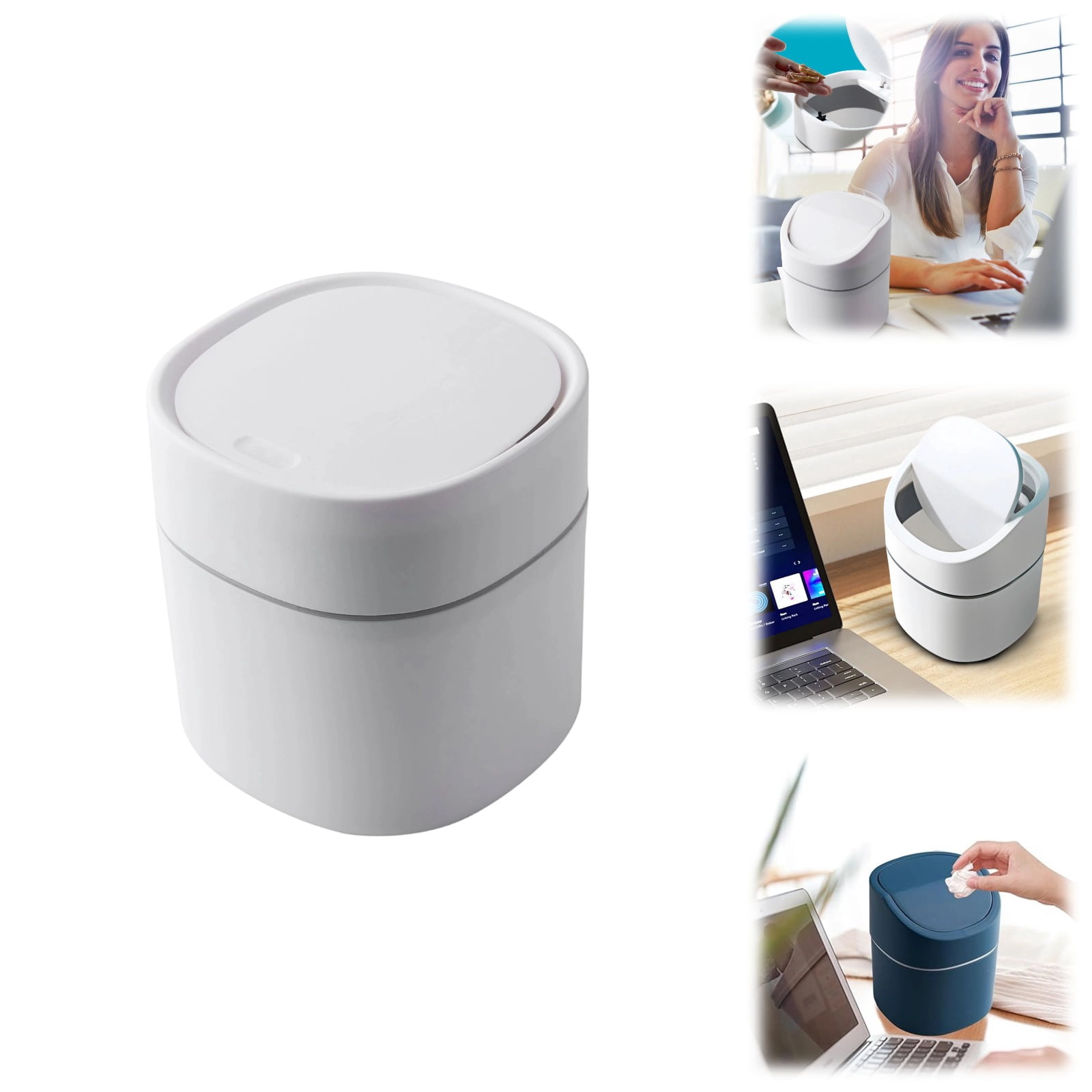 Compact Desktop Trash Can with Flip-Top Lid, Mini Waste Bin for Home ...