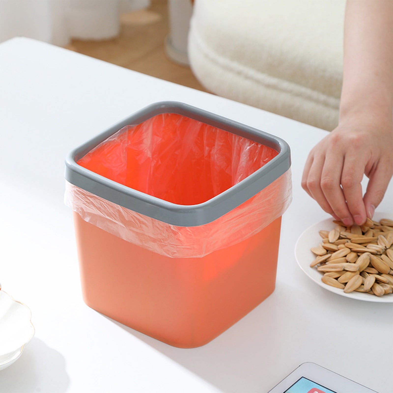Compact Desktop Trash Can Mini Plastic Bin with Pressure Ring Lid for ...
