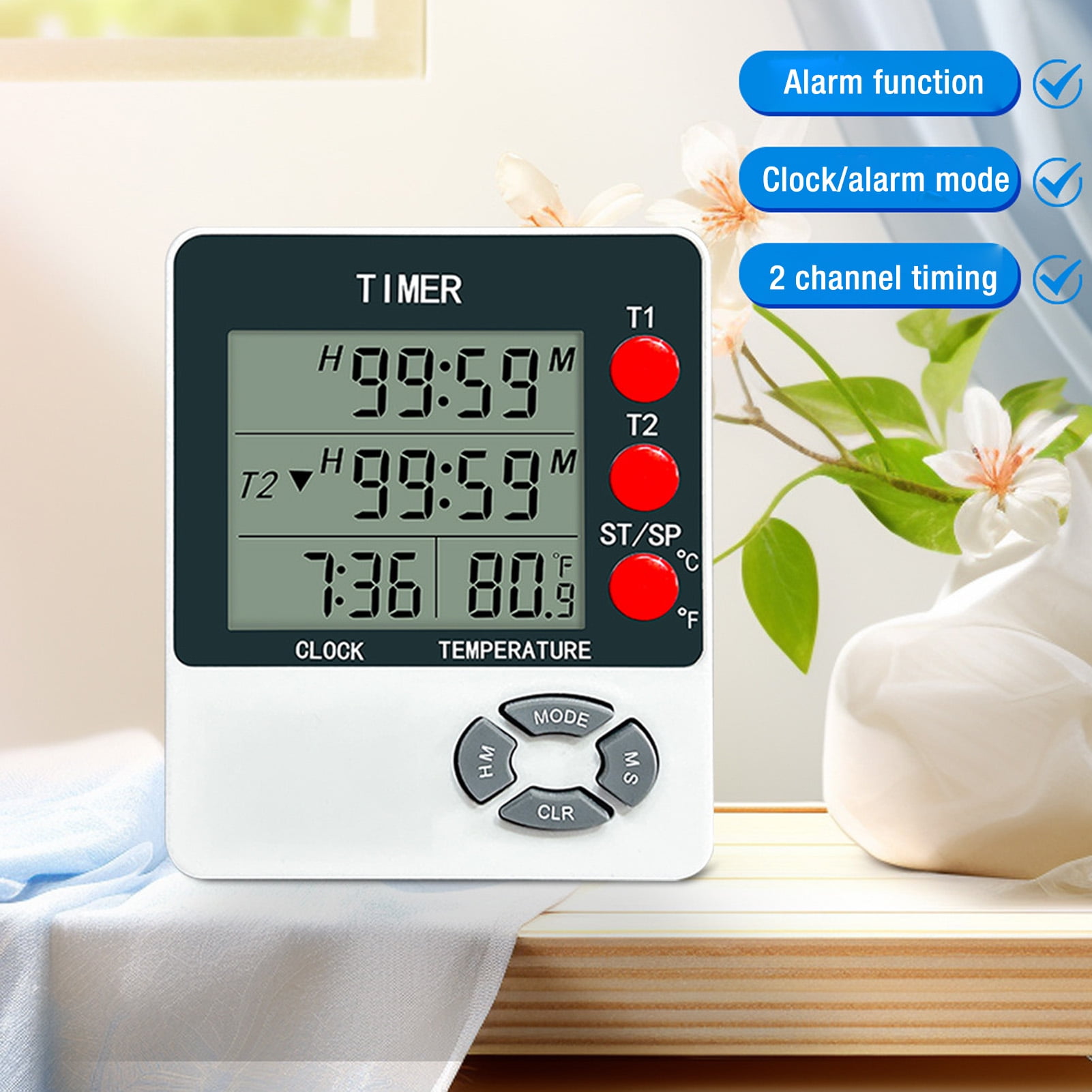 Compact Digital Timer Clock: Easy,to,Read, Counts Up/Down, Measures ...