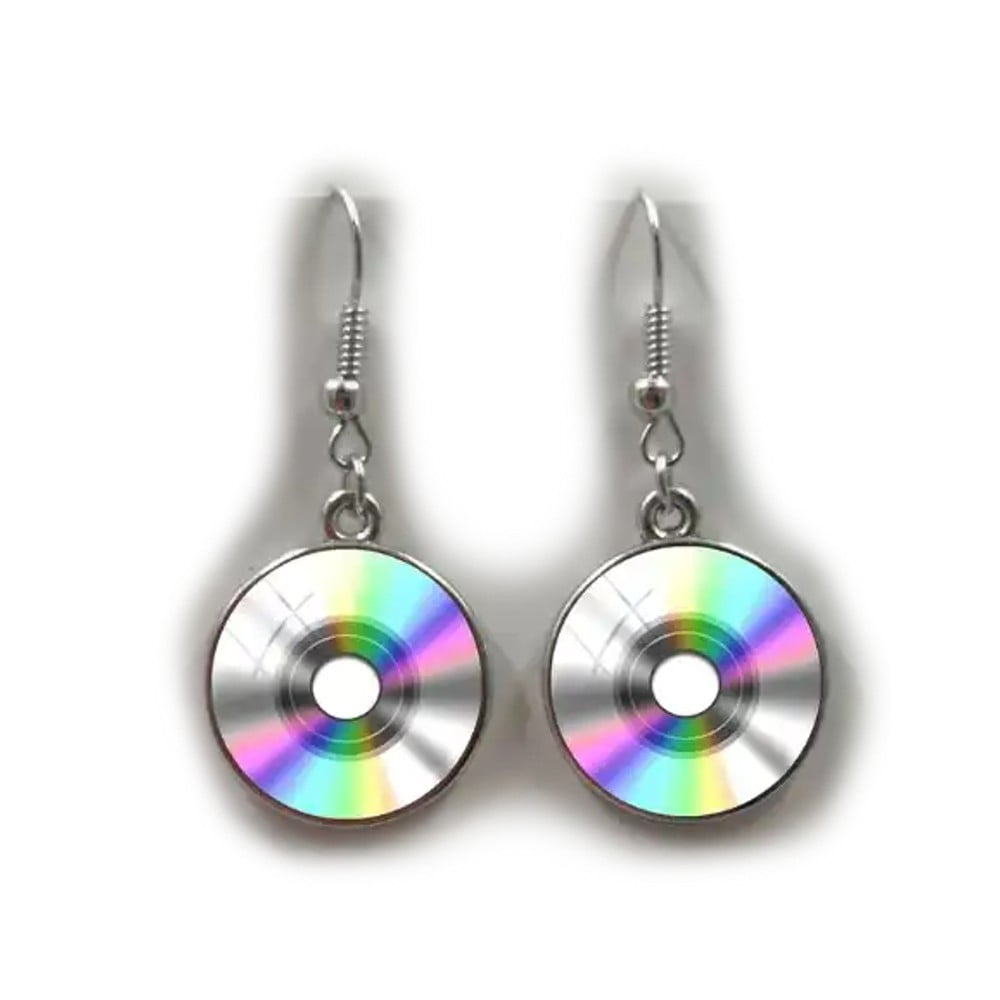 Compact Disc CD Earring Earrings Red Vinyl Record Long Player DJ ...