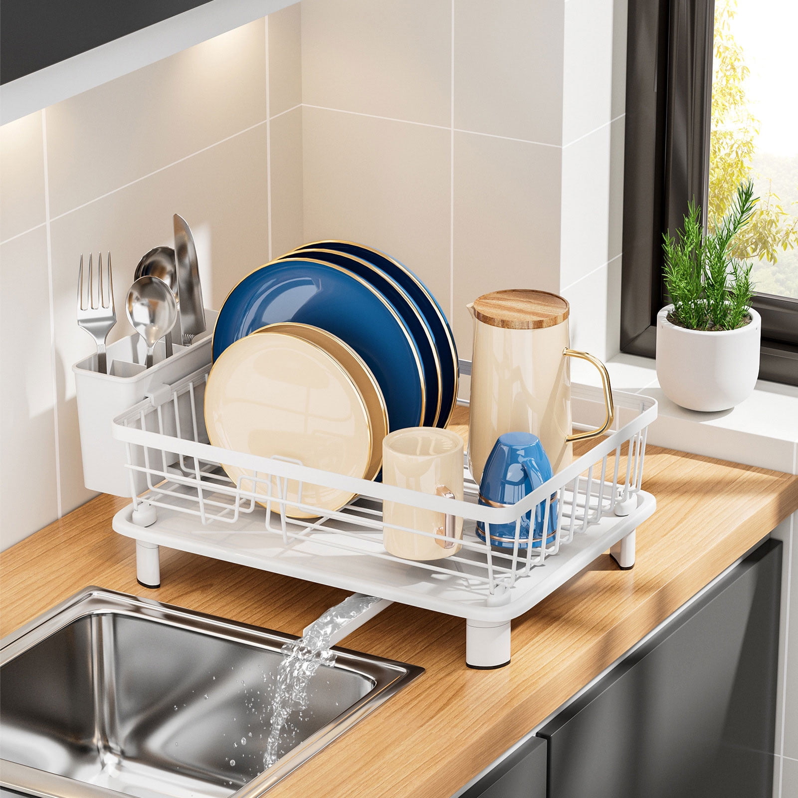 Compact Dish Drying Rack Over Sink Organizer with Drainboard - 15.35x11 ...