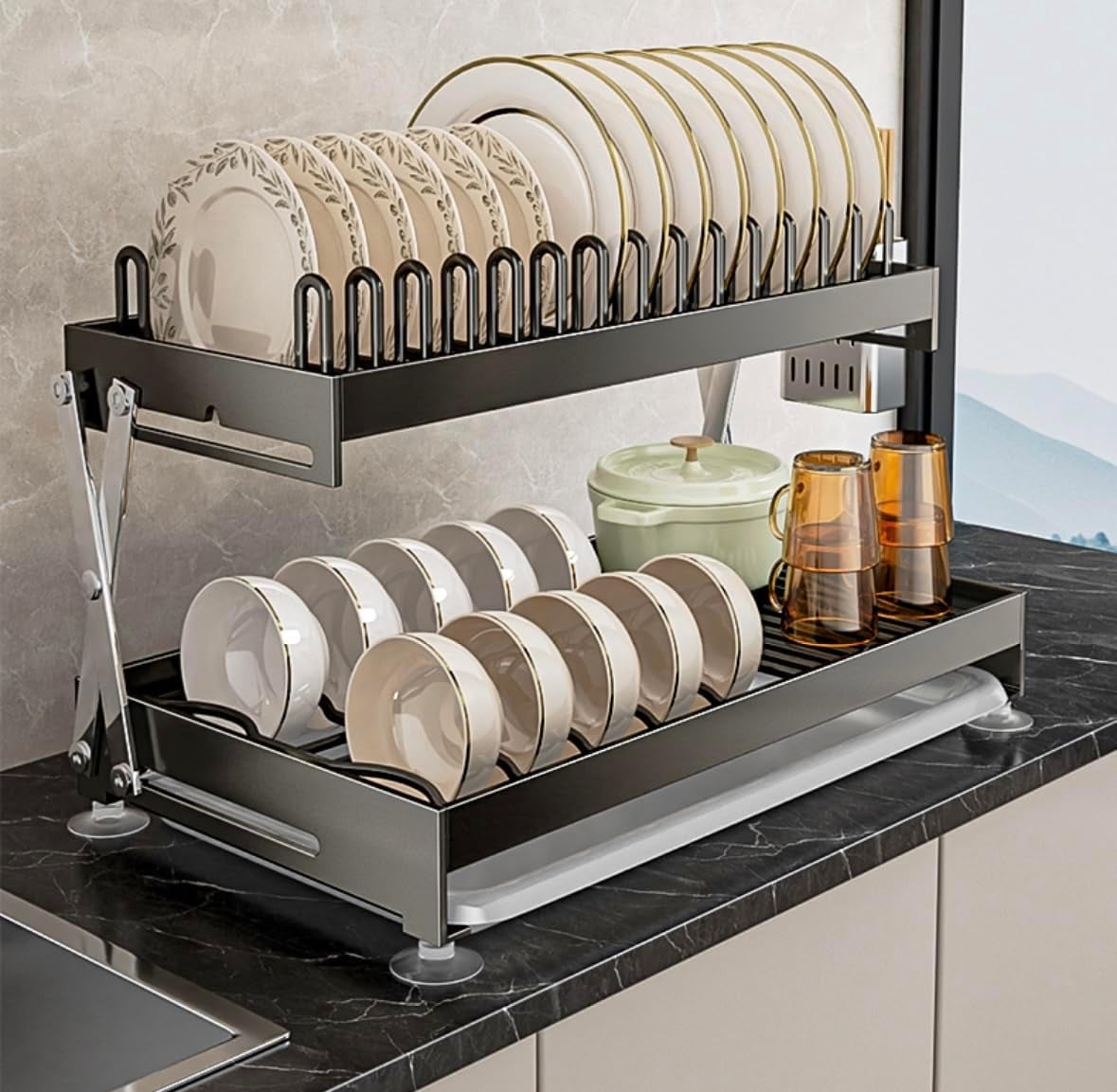 Compact Dish Drying Rack – Stainless Steel 2 Tier Dish Rack for Kitchen ...