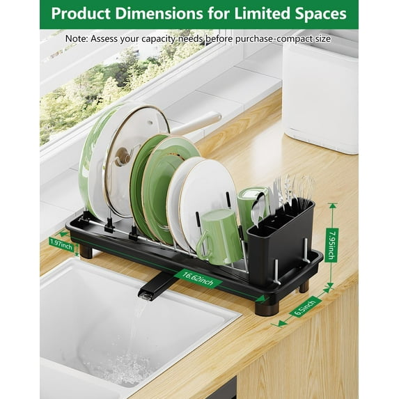 Compact Dish Drying Rack with Automatic Drainage, Space Saving ...