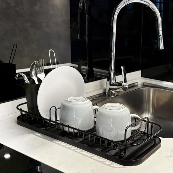 Compact Dish Drying Rack with Utensil Holder & Removable Drain Tray ...