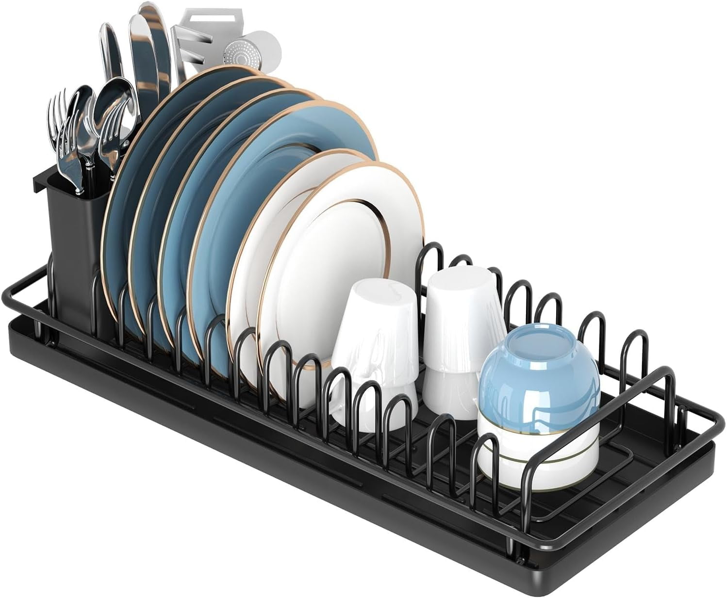 Compact Dish Rack Sink Drying Rack with Silicone Mat, Stainless Steel ...
