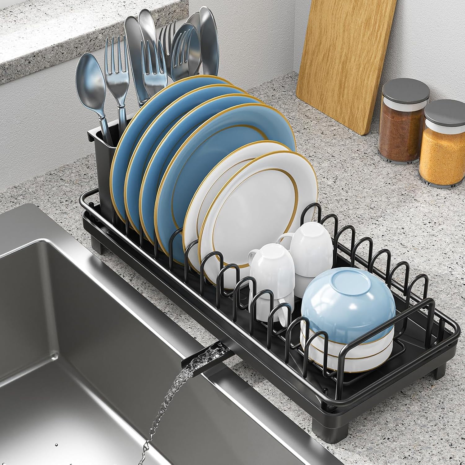 Compact Dish Rack Sink Drying Rack with Silicone Mat, Stainless Steel ...
