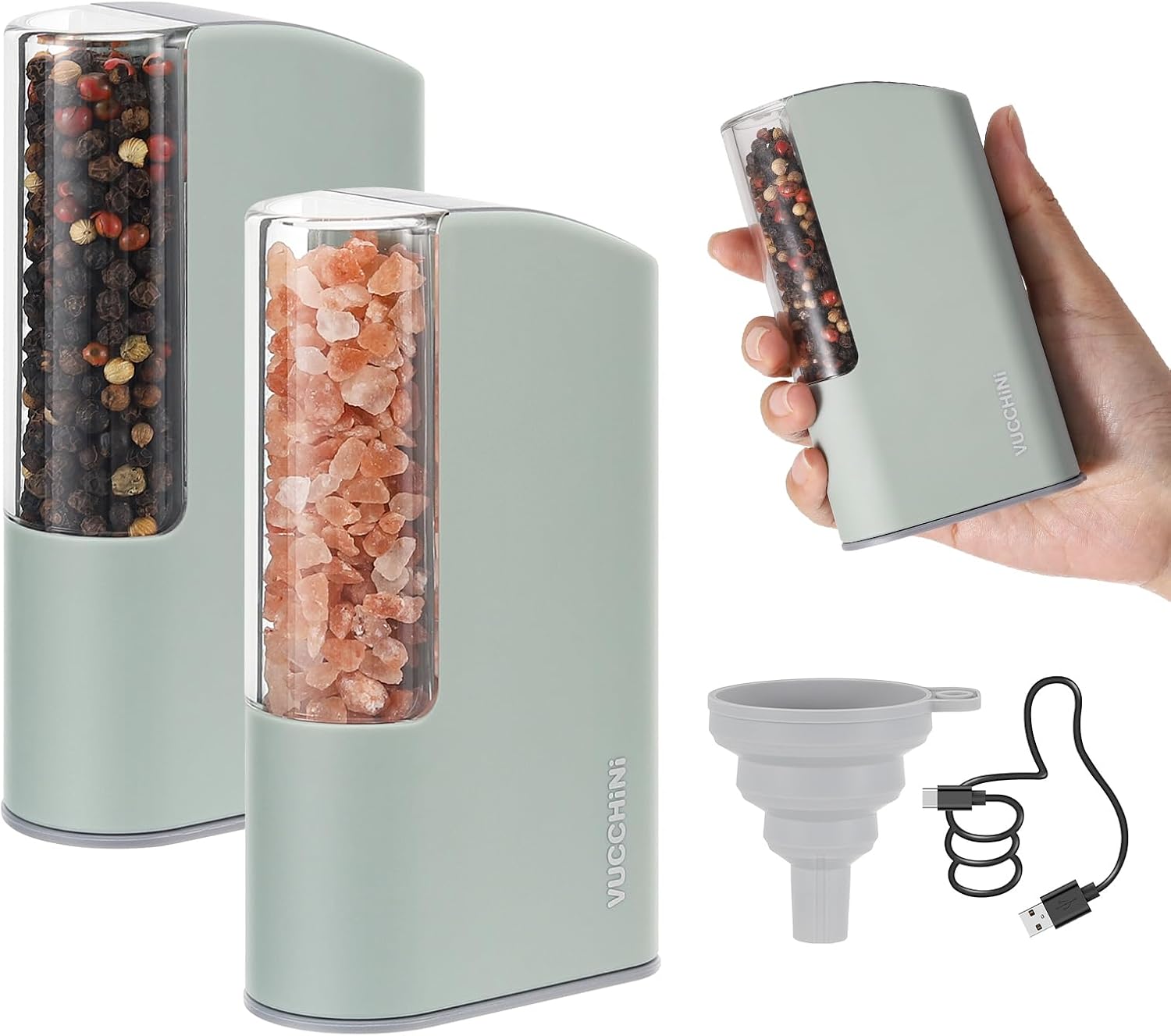 Compact Electric Salt and Pepper Grinder Set with Funnel - Rechargeable ...