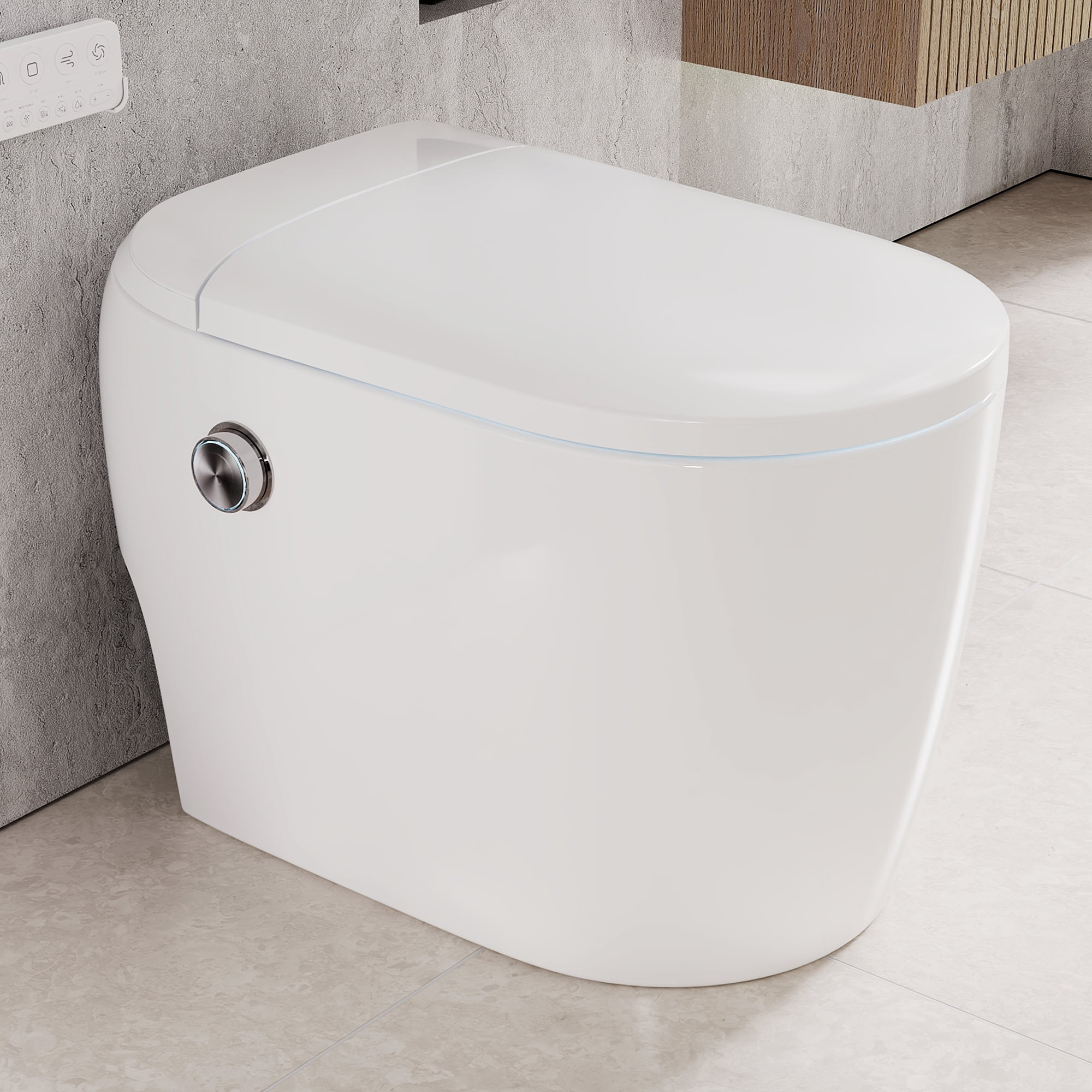 Compact Elongated Smart Toilet Bidet 1.28 GPF in White with Auto Flush ...