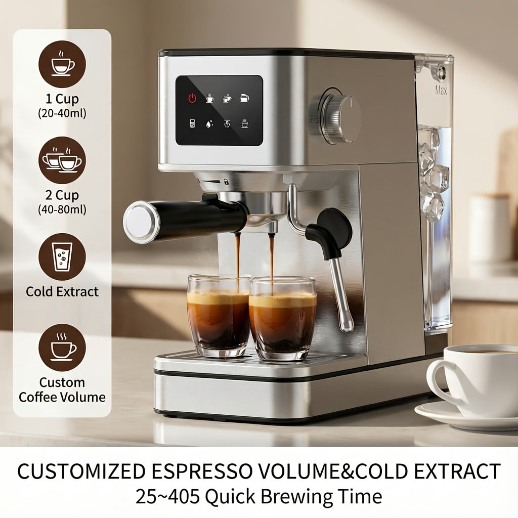 Compact Espresso Machine with Milk Frother, 20 Bar Pressure, Touch ...