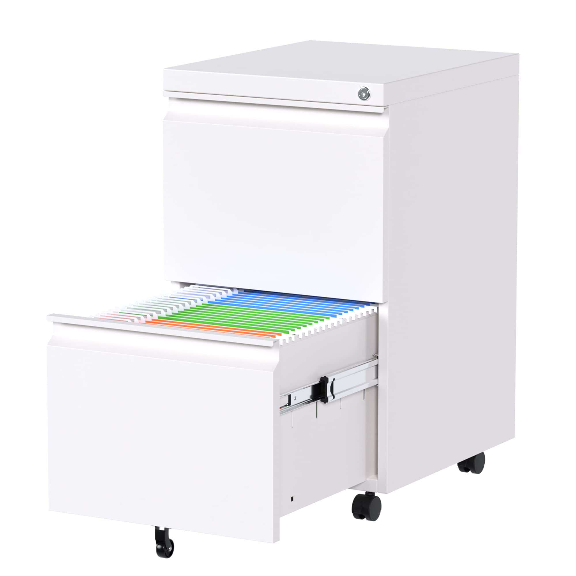 Compact File Cabinet 2 Drawers with Lock, Rolling Metal Storage for ...