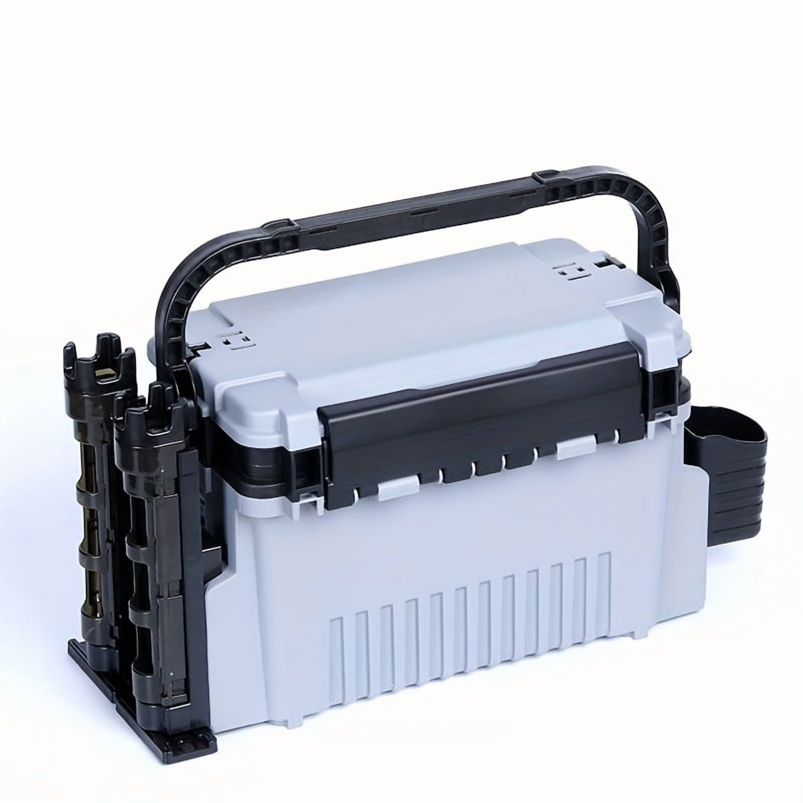 Compact Fishing Tackle Box with Spacious Compartment, 2 Rod Holders ...