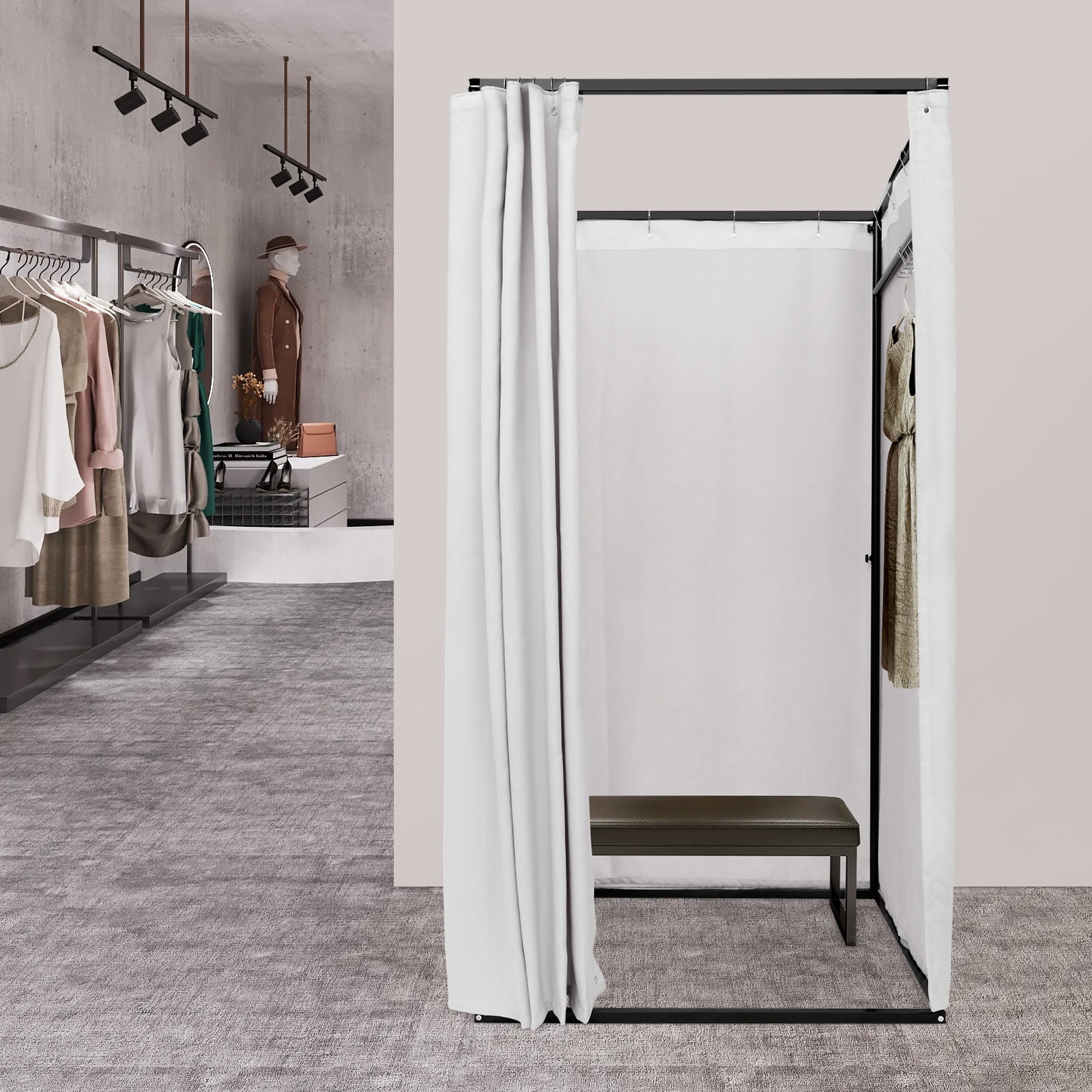 Compact Fitting Room, Grey Modern Design with Gourd Hanging Ring, Easy ...