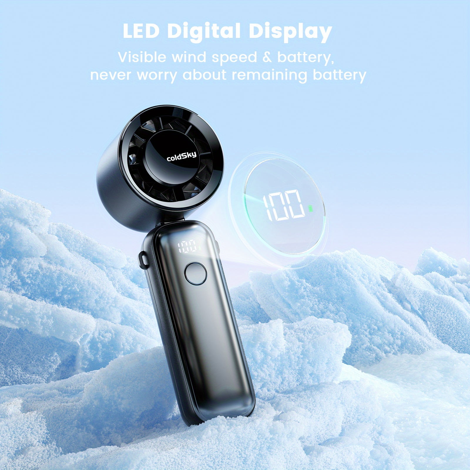 Compact Foldable Fan with Digital Display, 1-100 Adjustable Speed USB ...