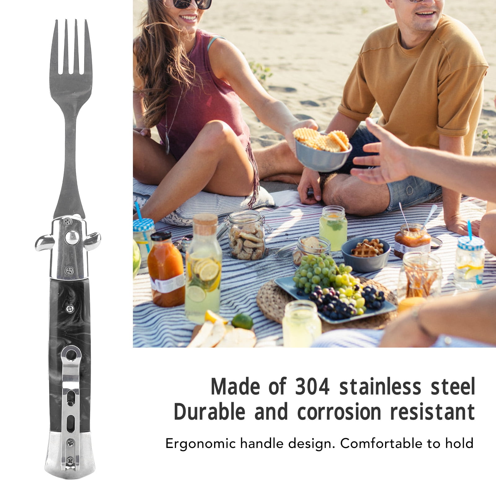 Compact Folding Fork, Automatic Spring Design, Pocket,Sized For Hiking ...
