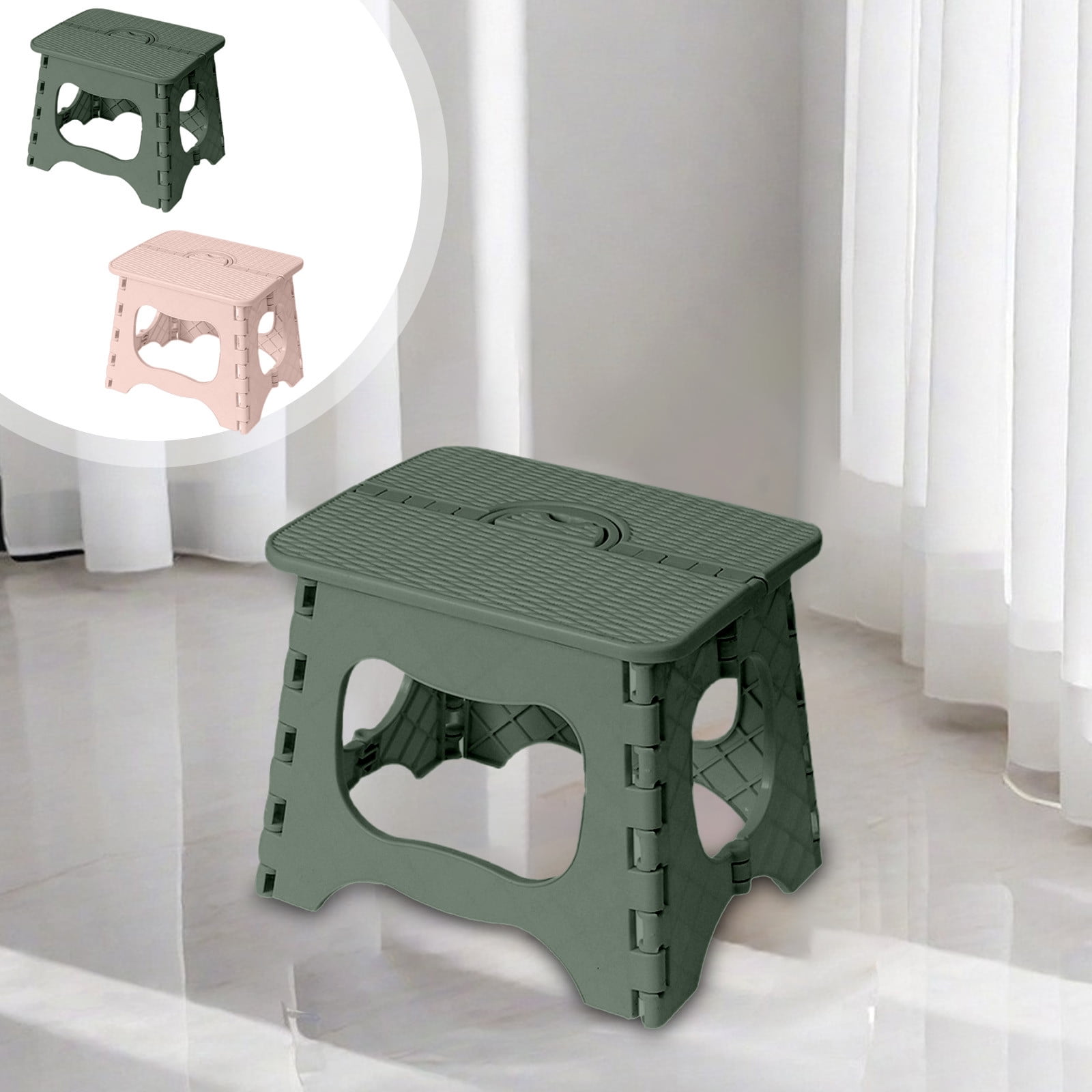 Compact Folding Stool, Lightweight Plastic, Green, 24.5x23.5x30cm, 500g ...