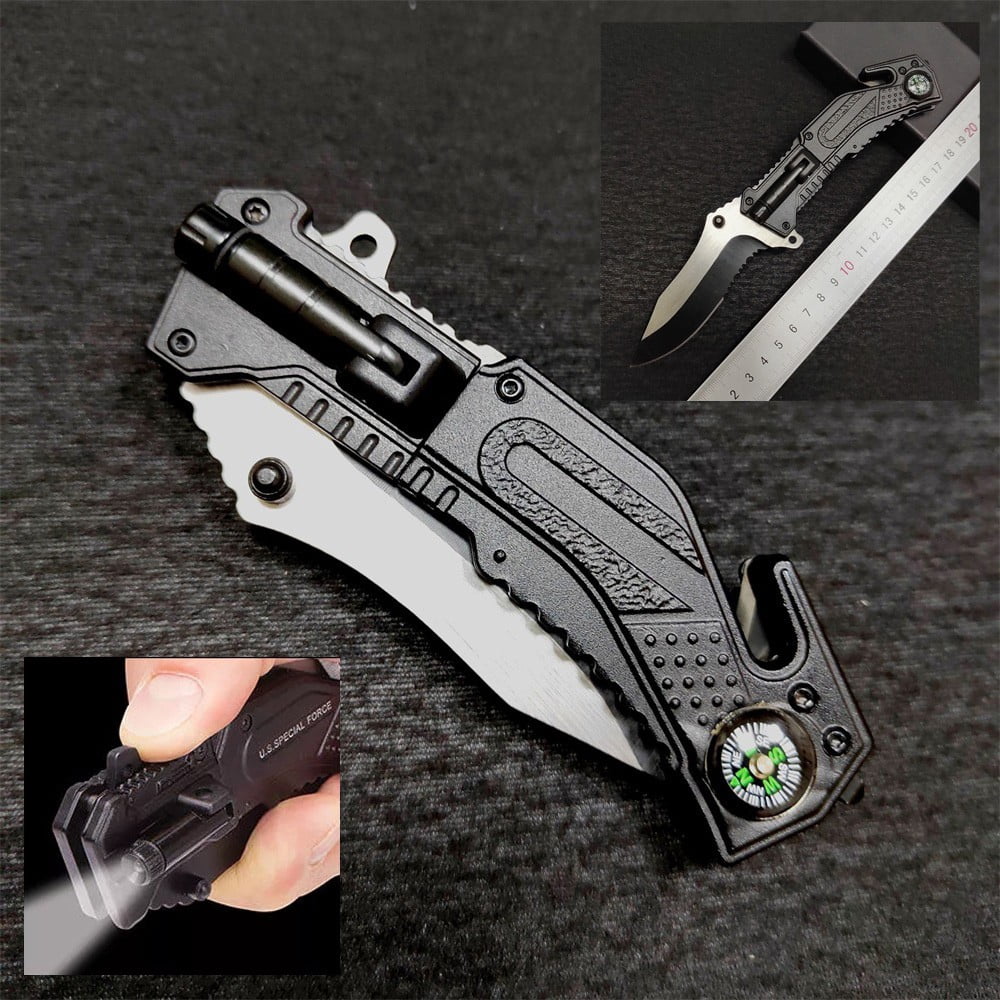 Compact Folding Utility Tool with LED Flashlight - Stainless Steel ...