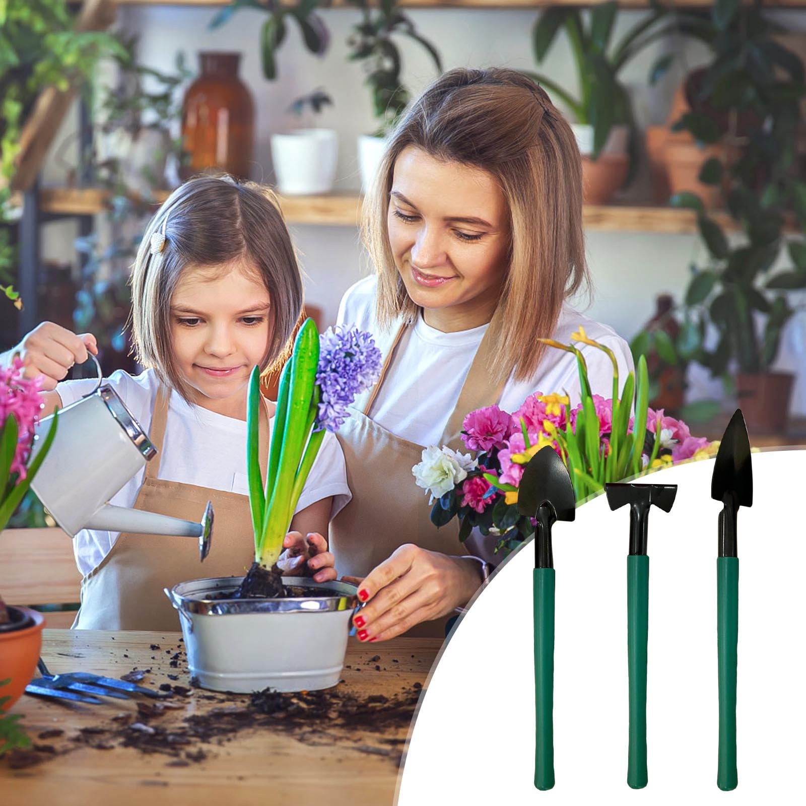 Compact Garden Cultivator Set - 3 Piece Mini Spade & Rake For Potted ...