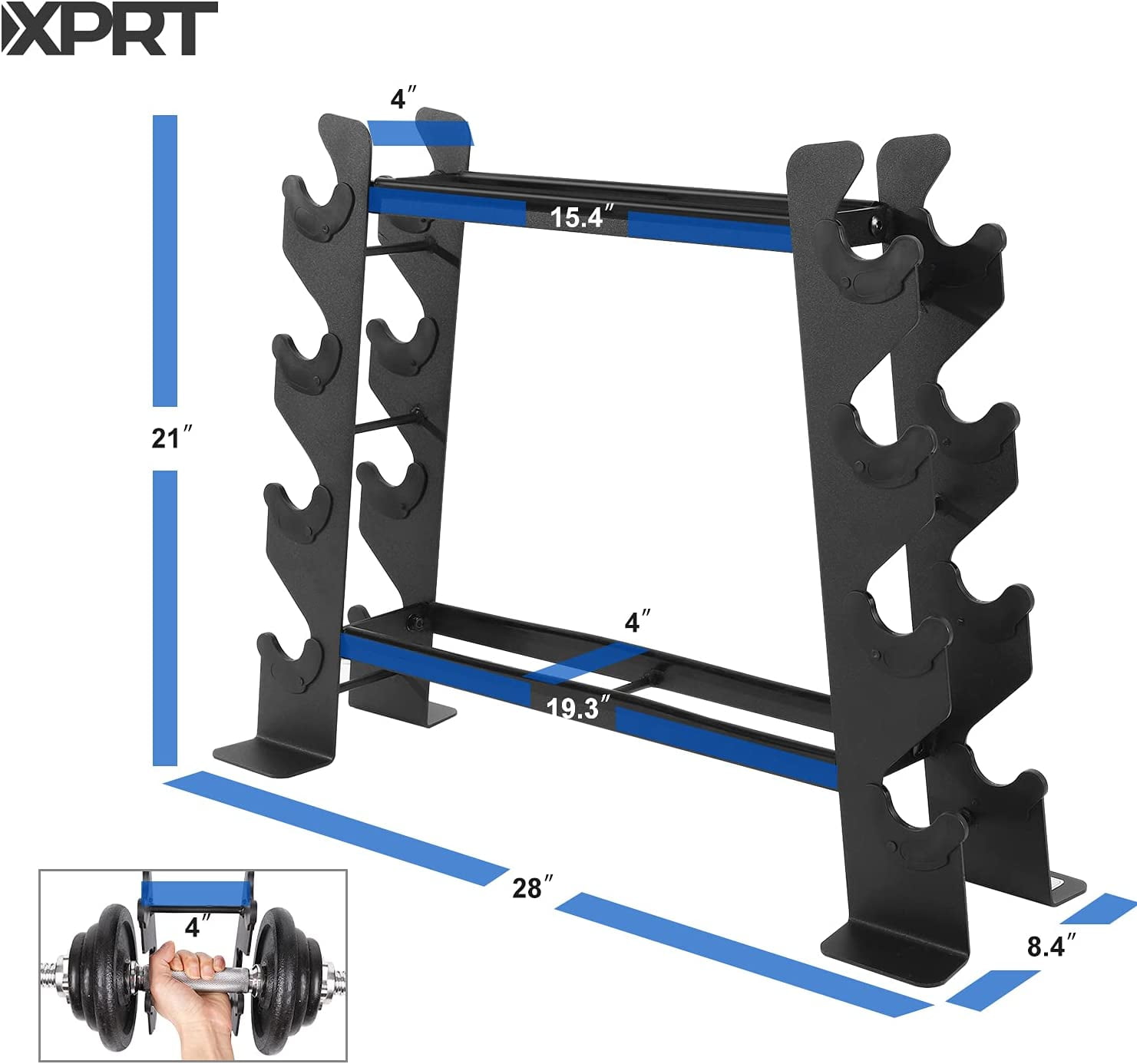 Compact Heavy Duty Dumbbell Rack | 400 lbs Capacity 2-Tier Steel Frame ...