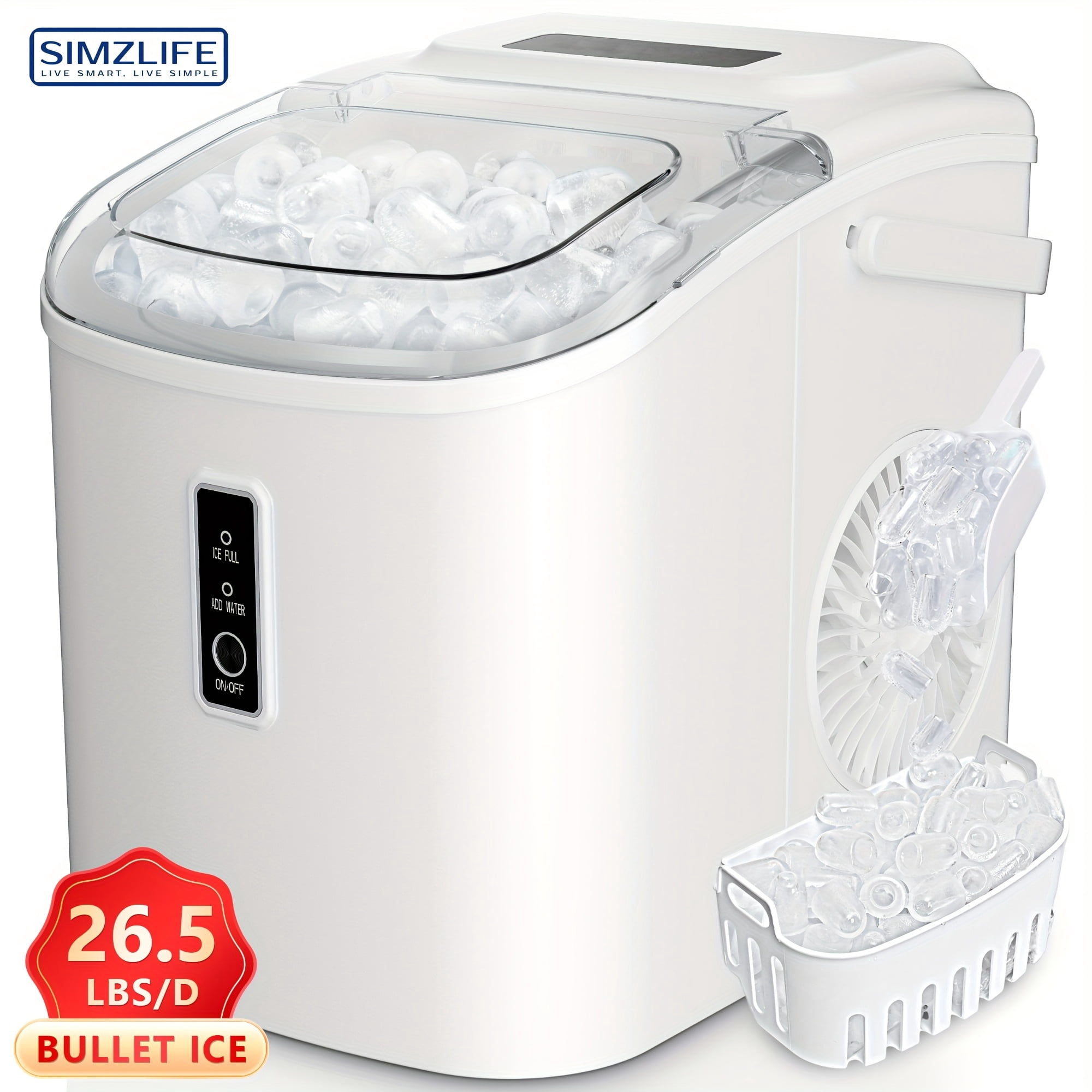 Compact Ice Maker with Handle, Produces 26lbs Per Day, Creates 9 Ice ...